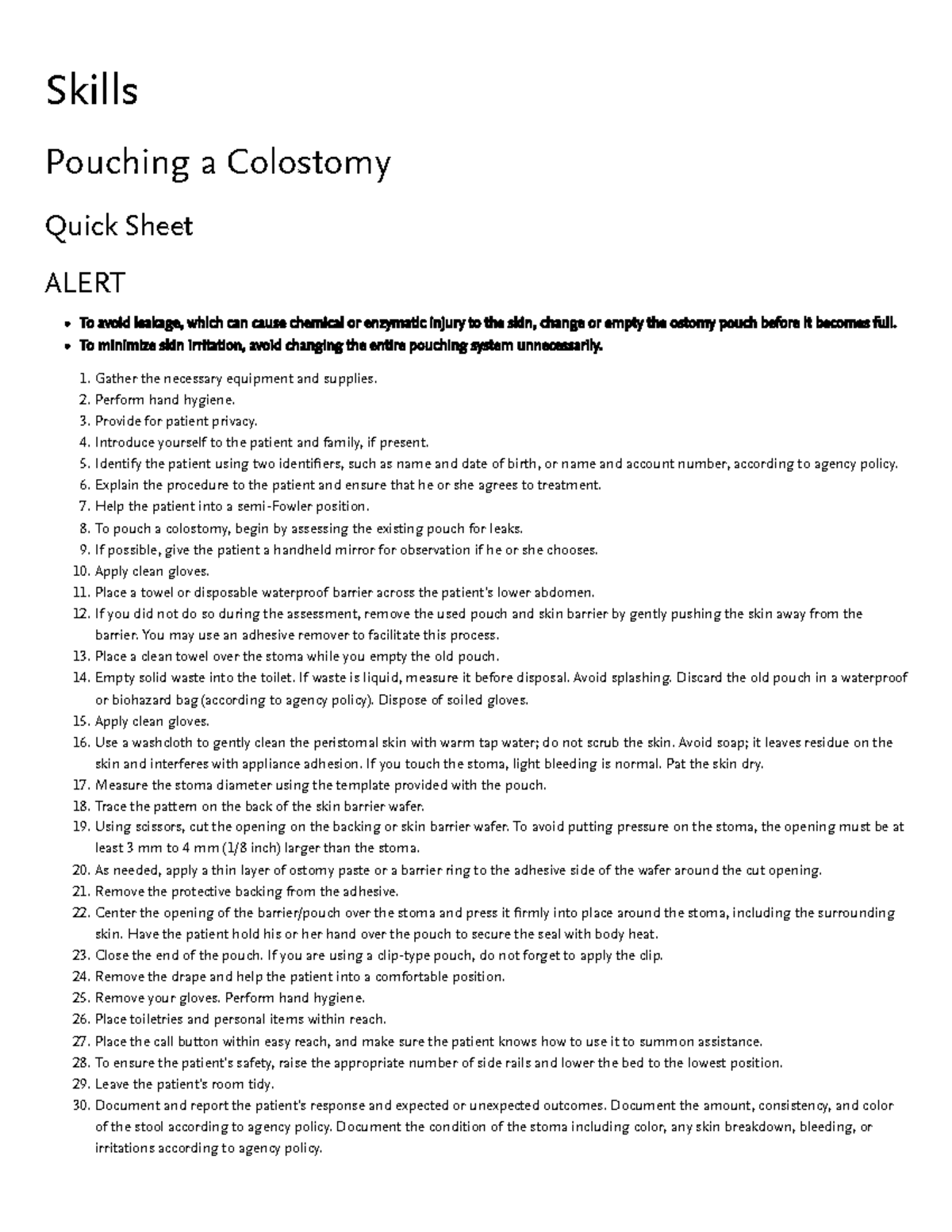 Pouching a Colostomy - Skills for fundamentals - Skills Pouching a ...