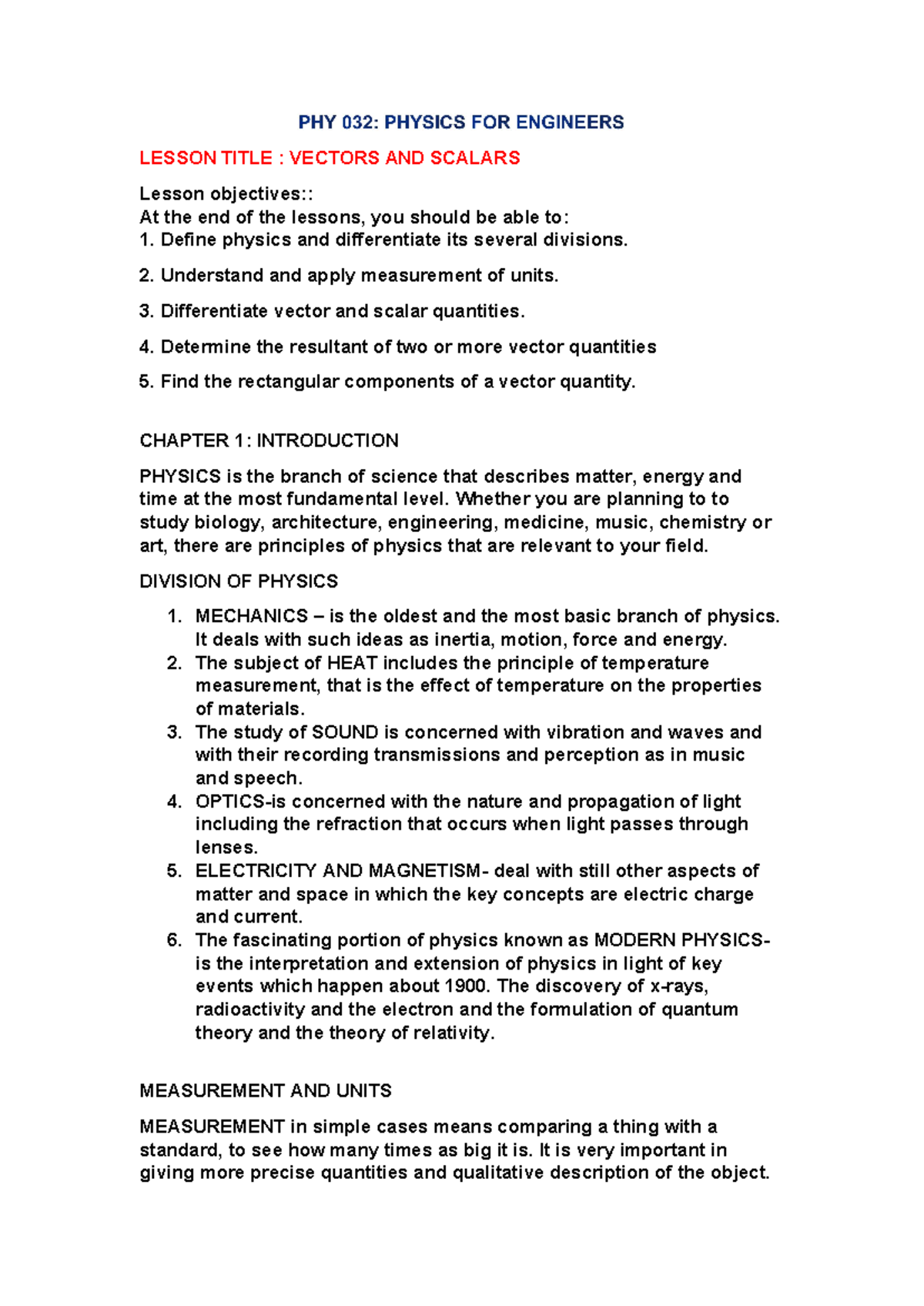 2ND Lecture P6 Notes 2ND SEM - ####### LESSON TITLE : VECTORS AND ...