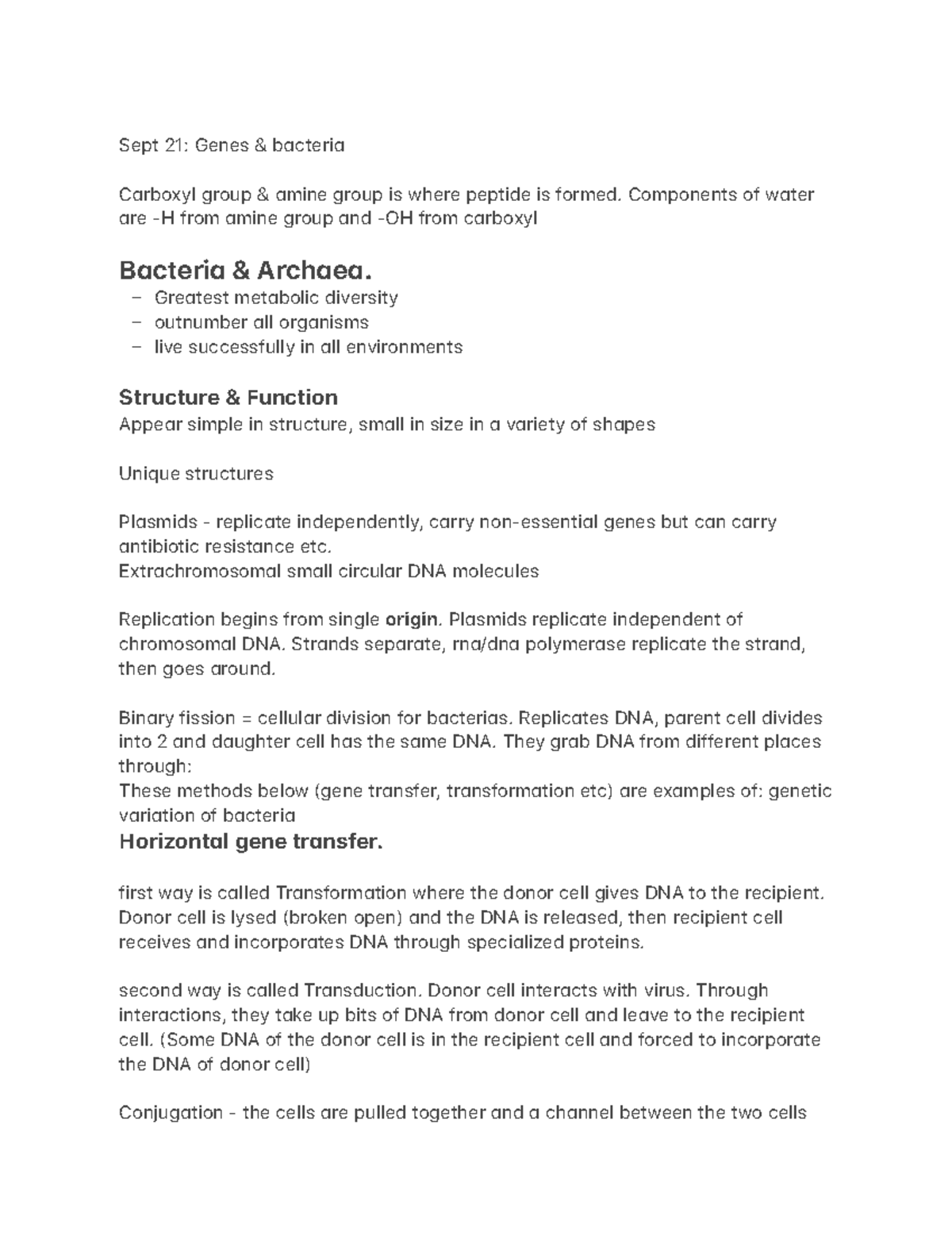 Lecture 6 - Sept 21: Genes group group is where peptide is formed ...