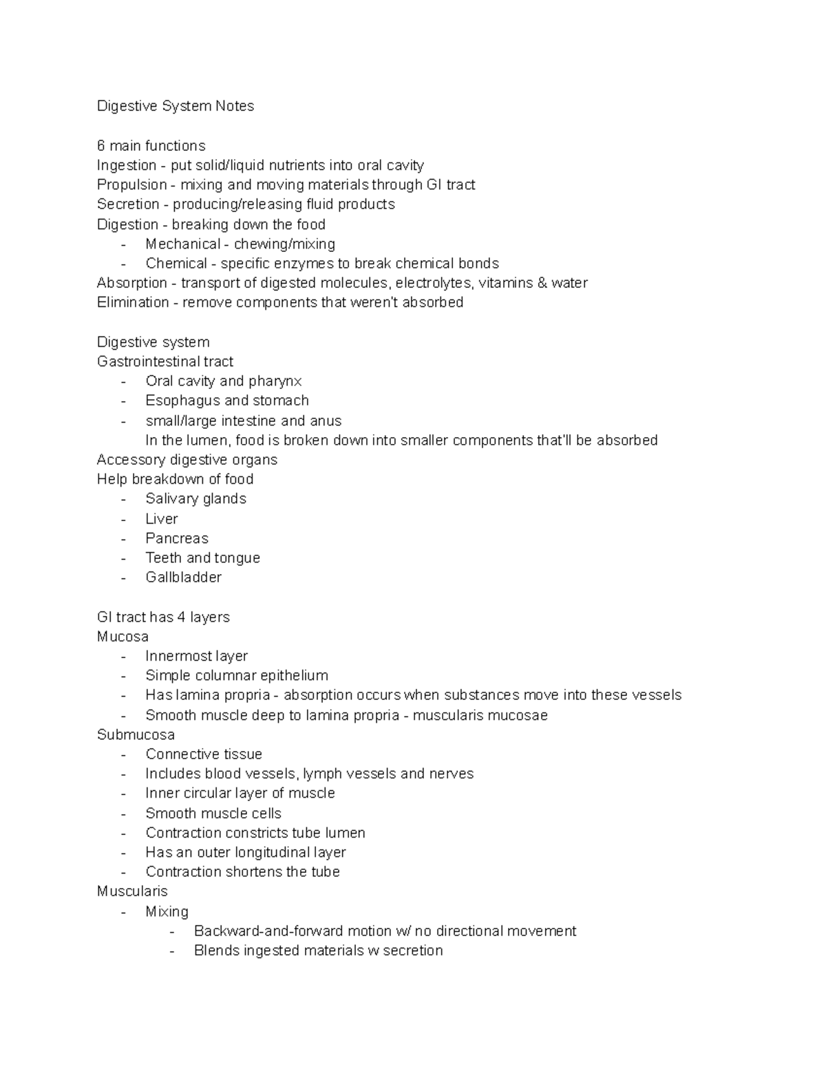 Notes For Test 3 A&P Digestive/Urinary System - BIOL 215 - LU - Studocu