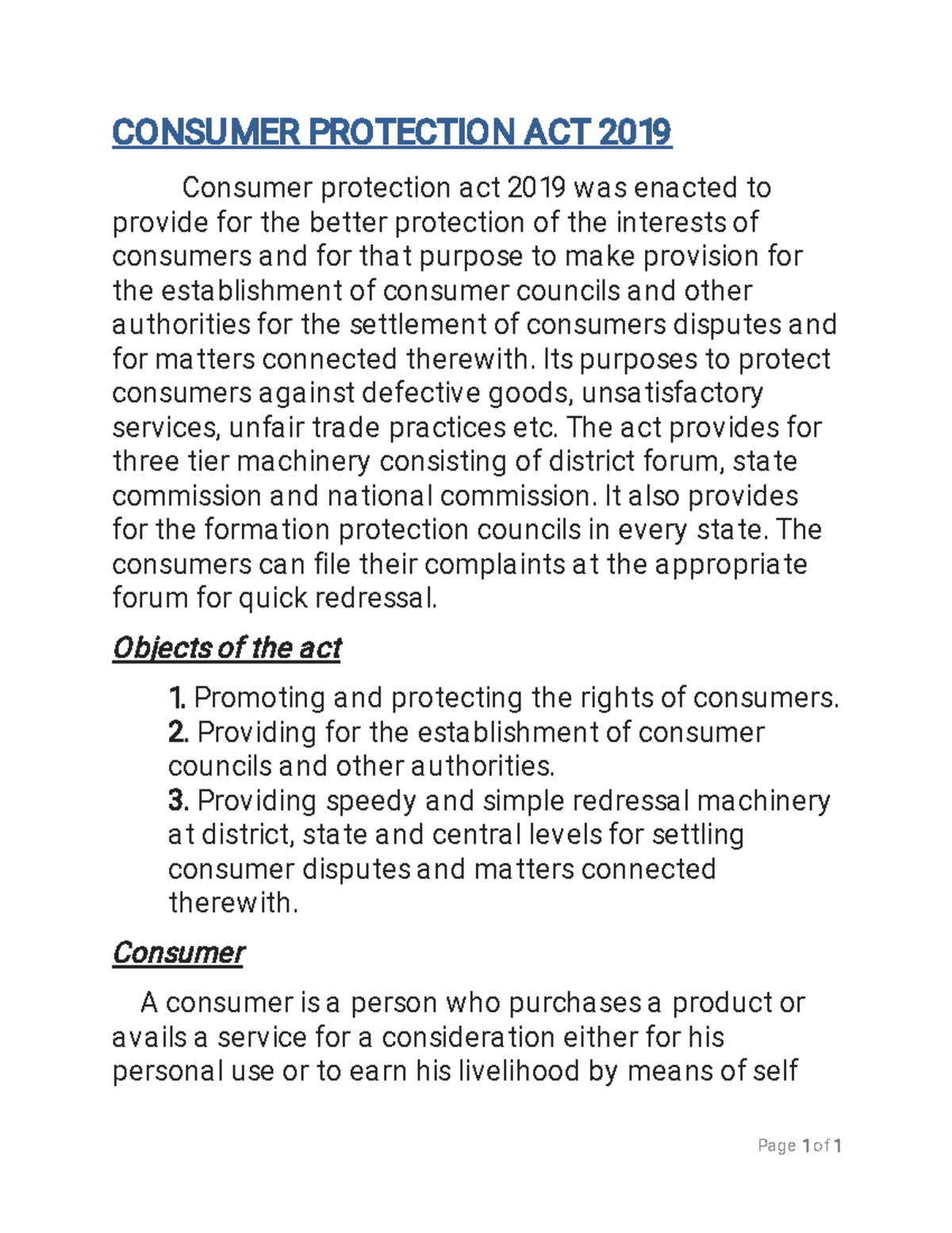 Consumer Protection ACT 2019 - CONSUMER PROTECTION ACT 2019 Consumer ...