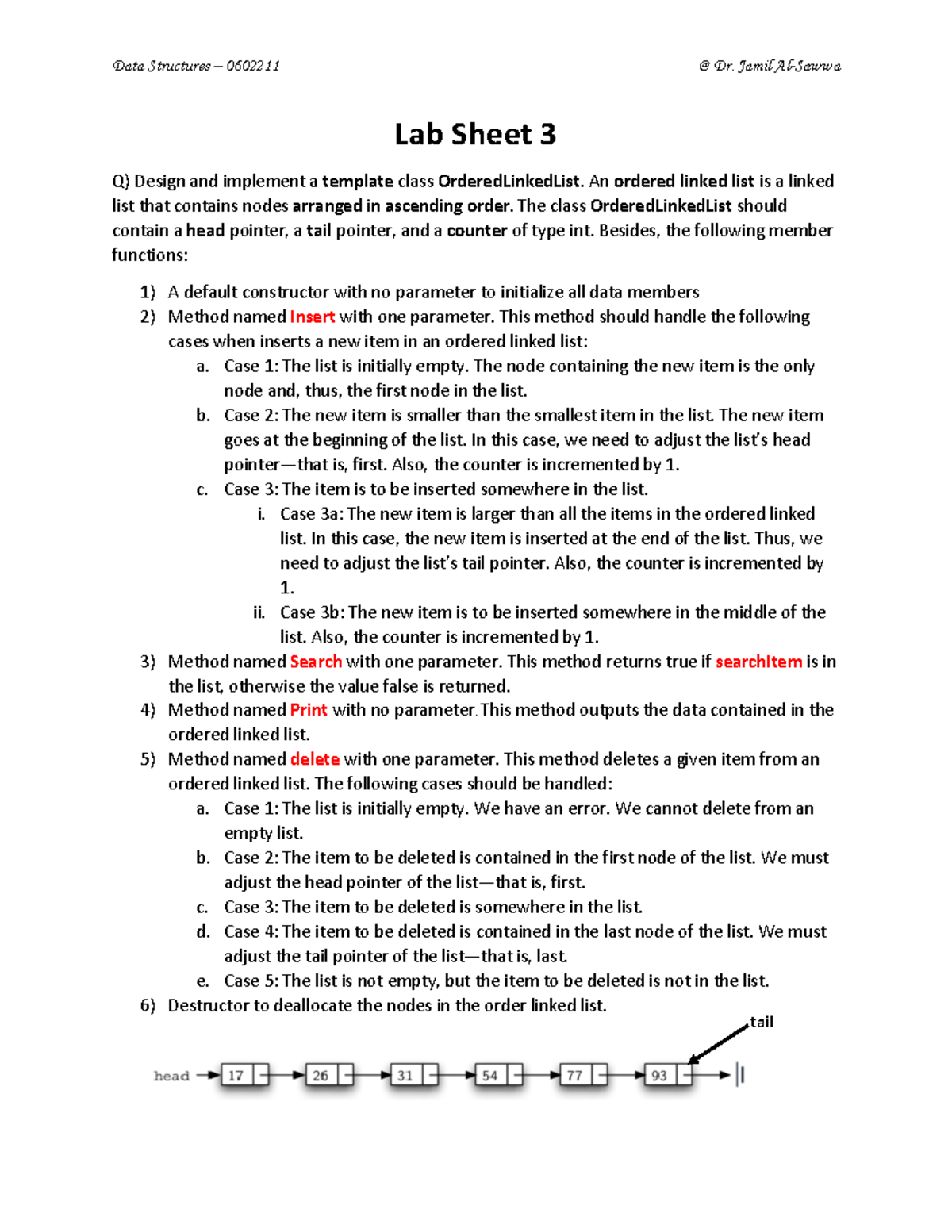 Lab Sheet 3 Ordered Linked List - Data Structures – 0602211 @ Dr. Jamil ... Lab Sheet 3 Ordered Linked List - Data Structures – 0602211 @ Dr. Jamil ...