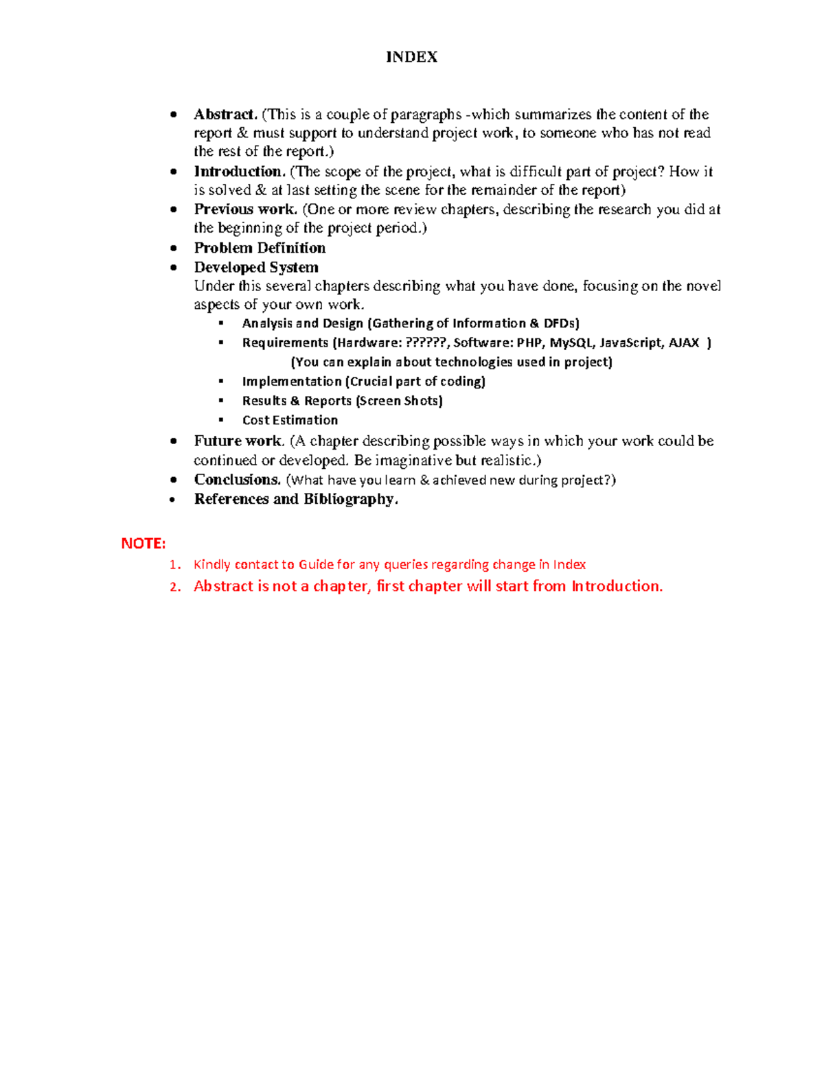 Index for project report - INDEX • Abstract. (This is a couple of ...