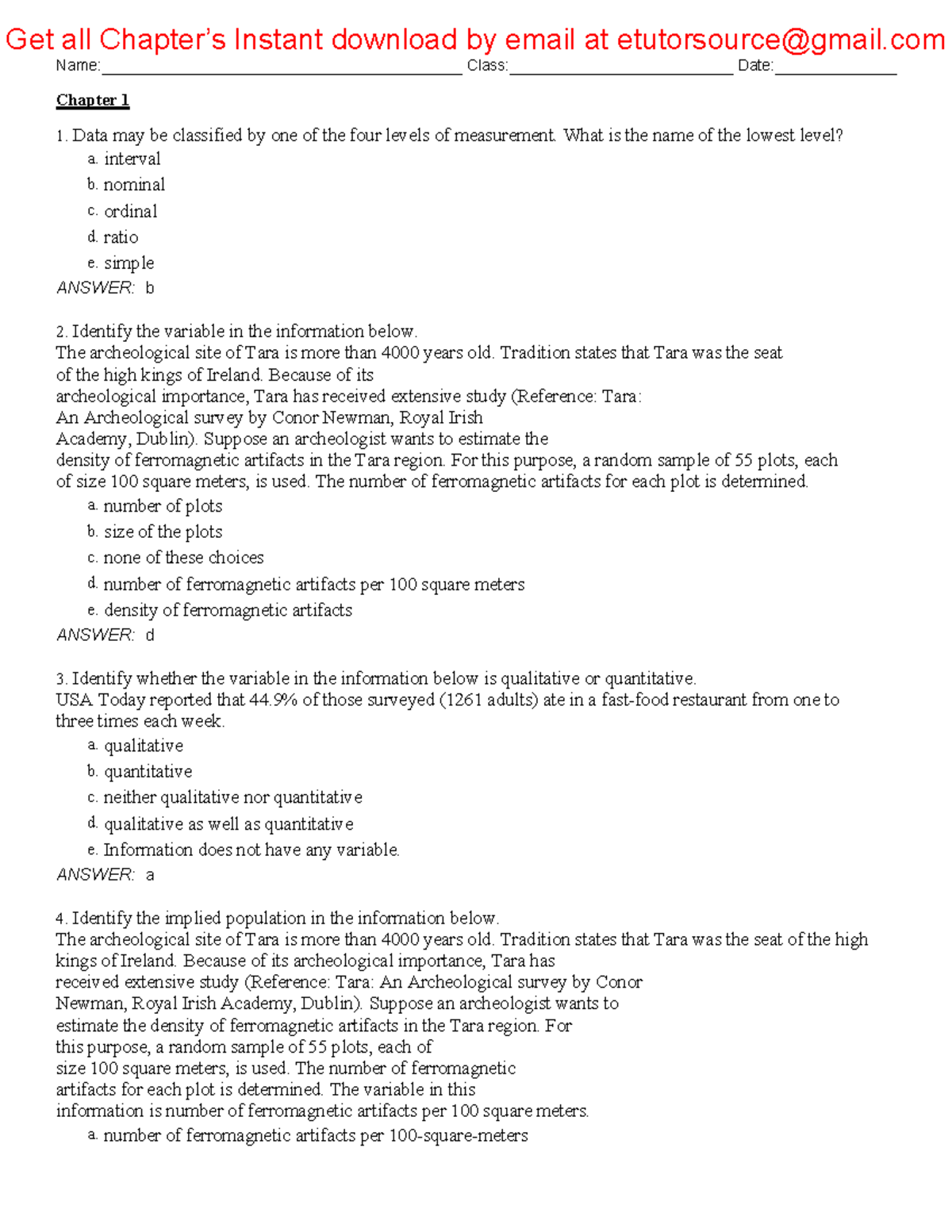 Test Bank For Understandable Statistics, 13th Edition Charles Brase ...