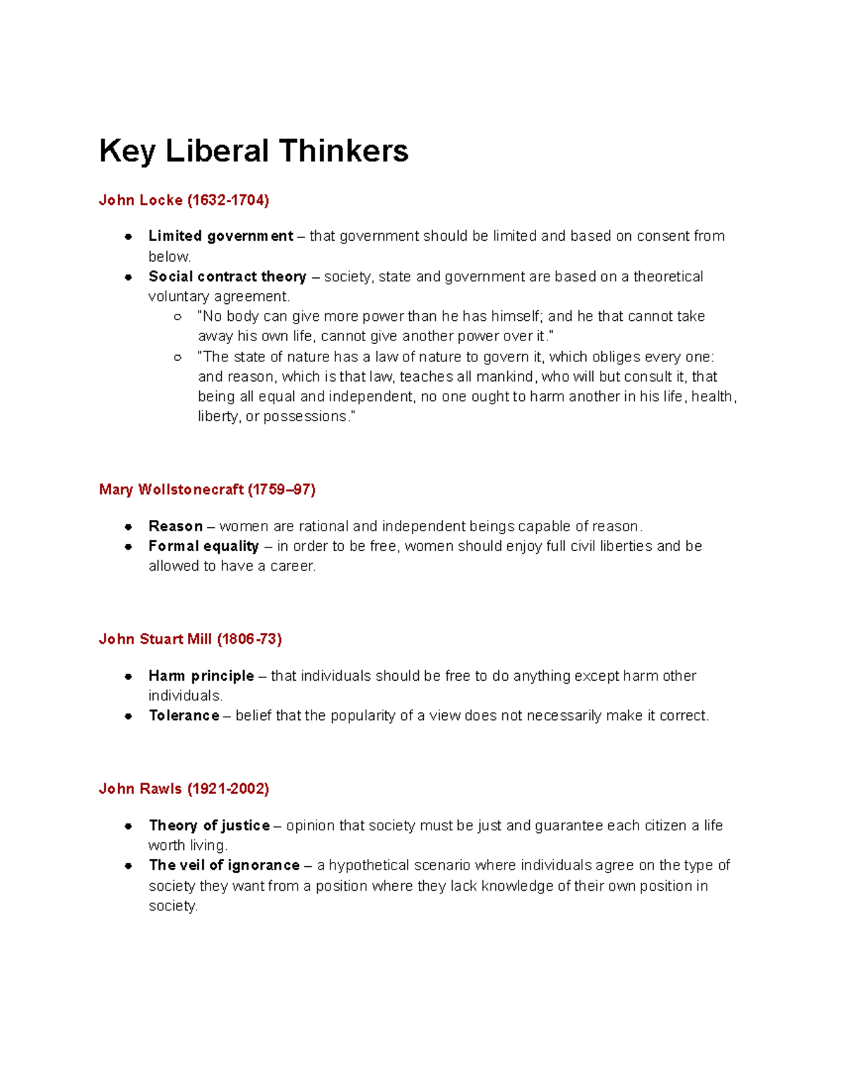 EDEXCEL Core Ideologies: Key Liberal Thinkers - Key Liberal Thinkers ...