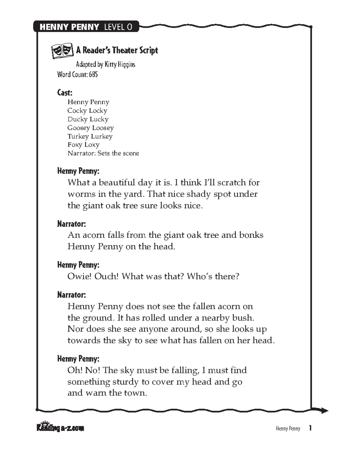 Henny Penny - materials - Henny Penny LeveL O A Reader’s Theater Script ...