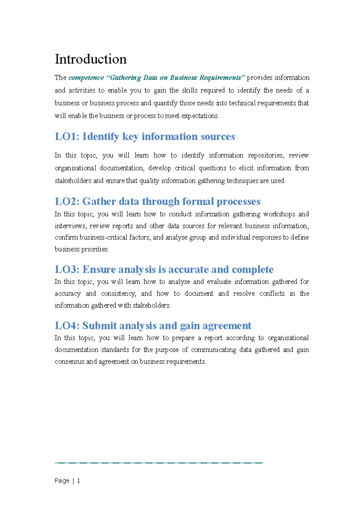 TTLM #1 III Gather Data on Business Requirements - Introduction The ...