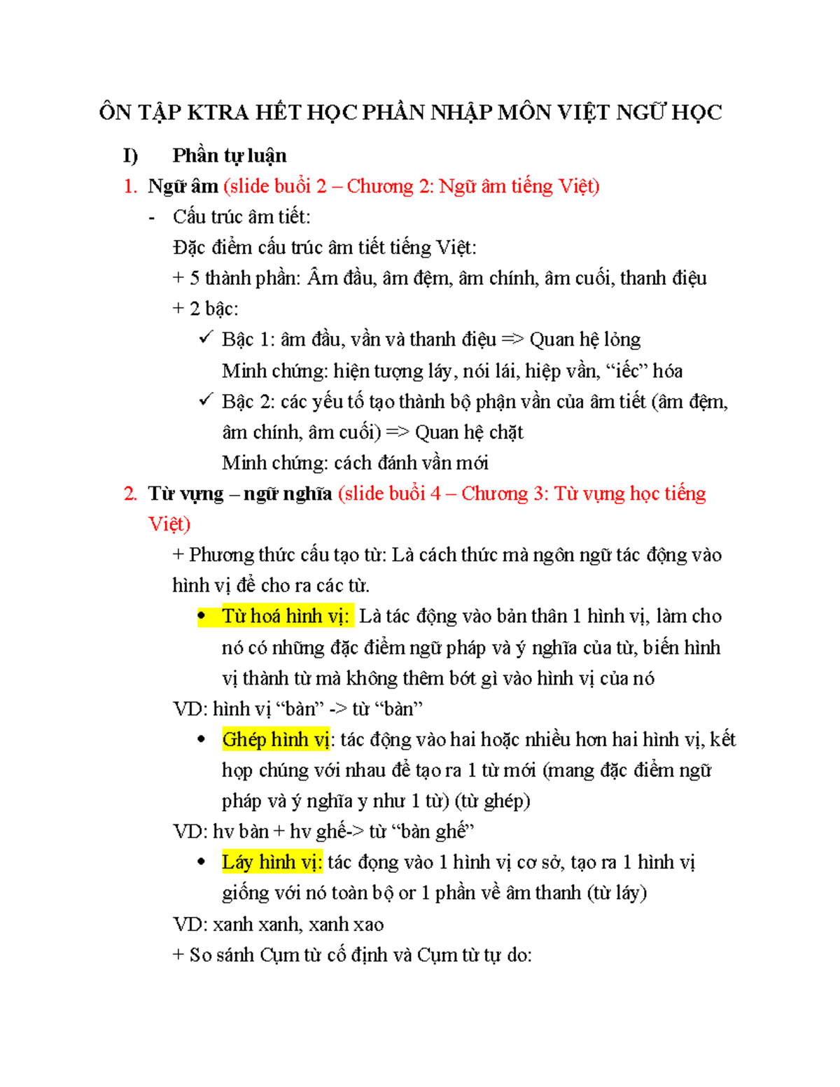 ÔN TẬP KTRA HẾT HỌC PHẦN NHẬP MÔN VIỆT NGỮ HỌC - ÔN TẬP KTRA HẾT HỌC ...