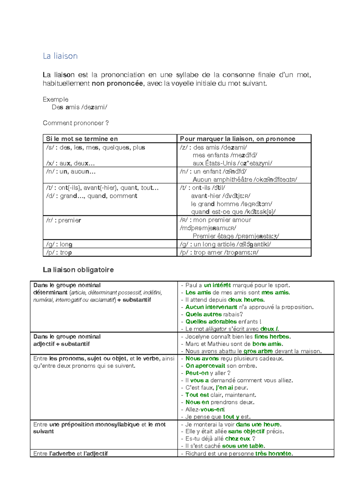 La liaison copie - Cách phát âm - La liaison La liaison est la ...