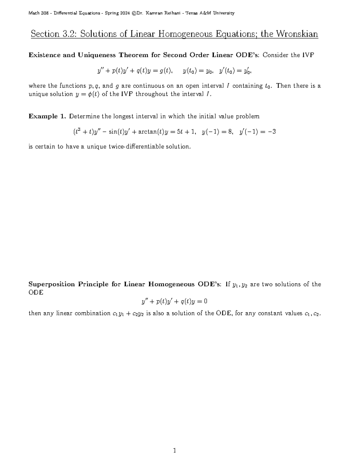 3 - diff eq notes for reihmani class - Section 3: Solutions of Linear ...