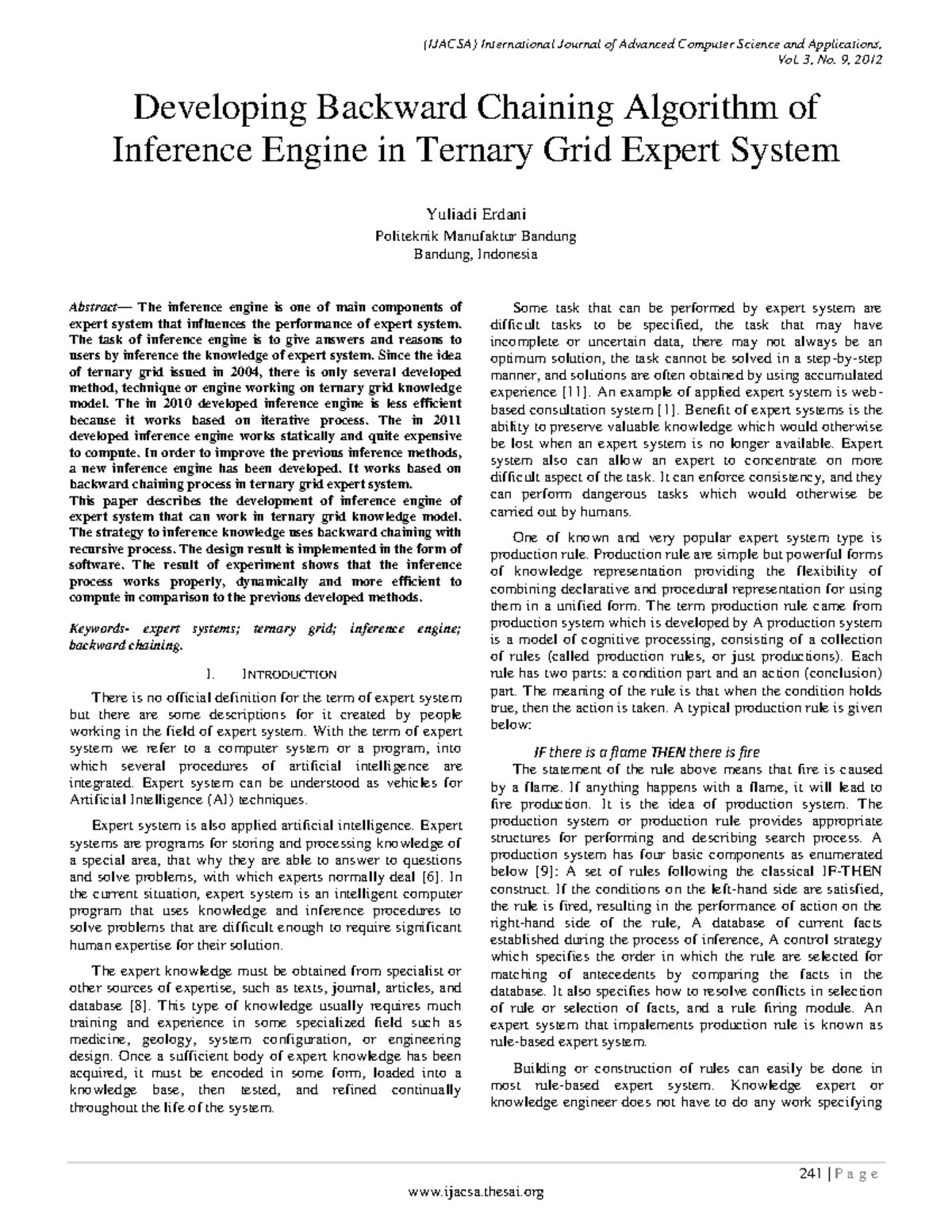 Developing Backward Chaining Algorithm - Vol. 3, No. 9, 2012 241 | P a ...