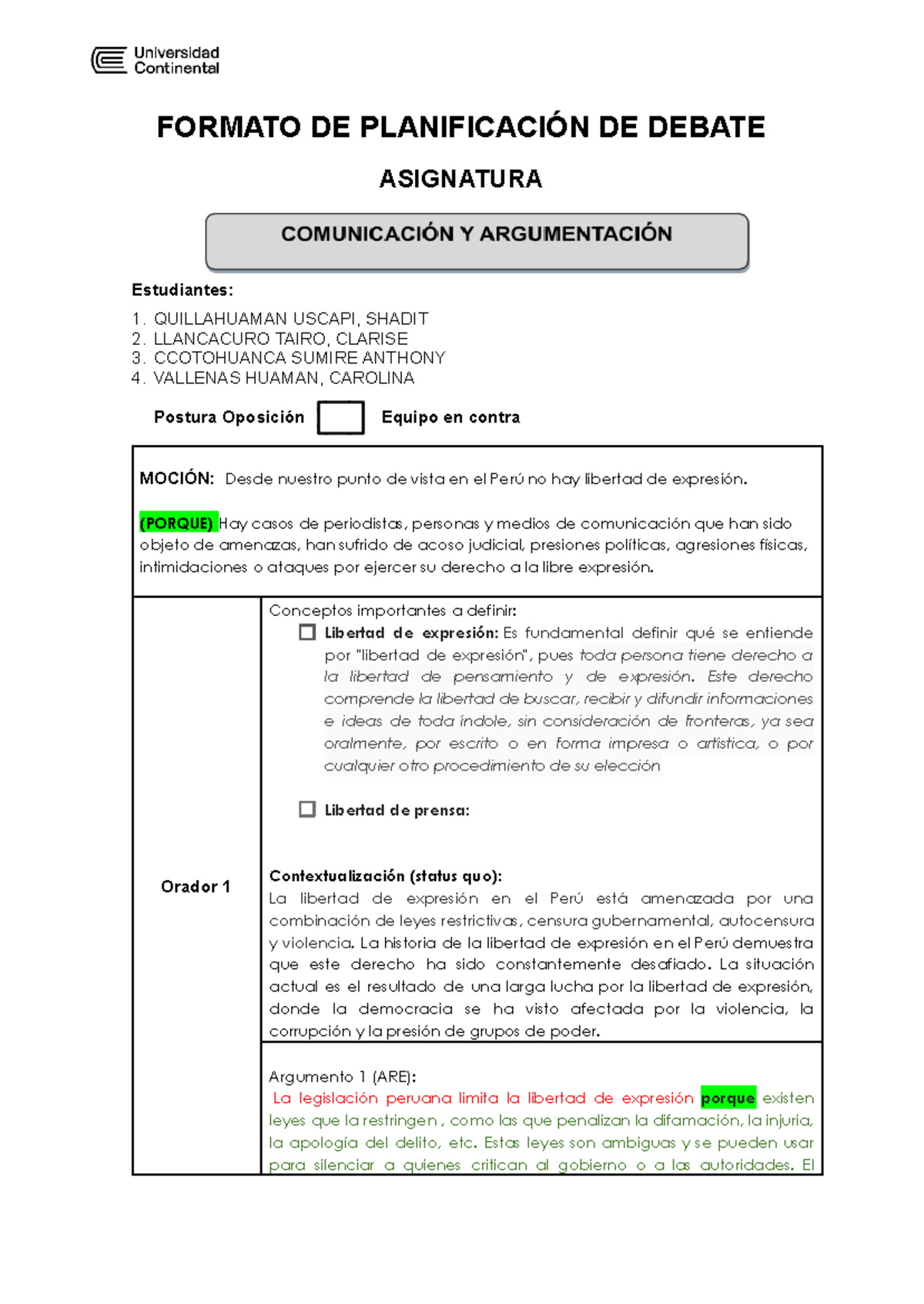 Debate Equipo EN Contra.docx - FORMATO DE PLANIFICACIÓN DE DEBATE ...