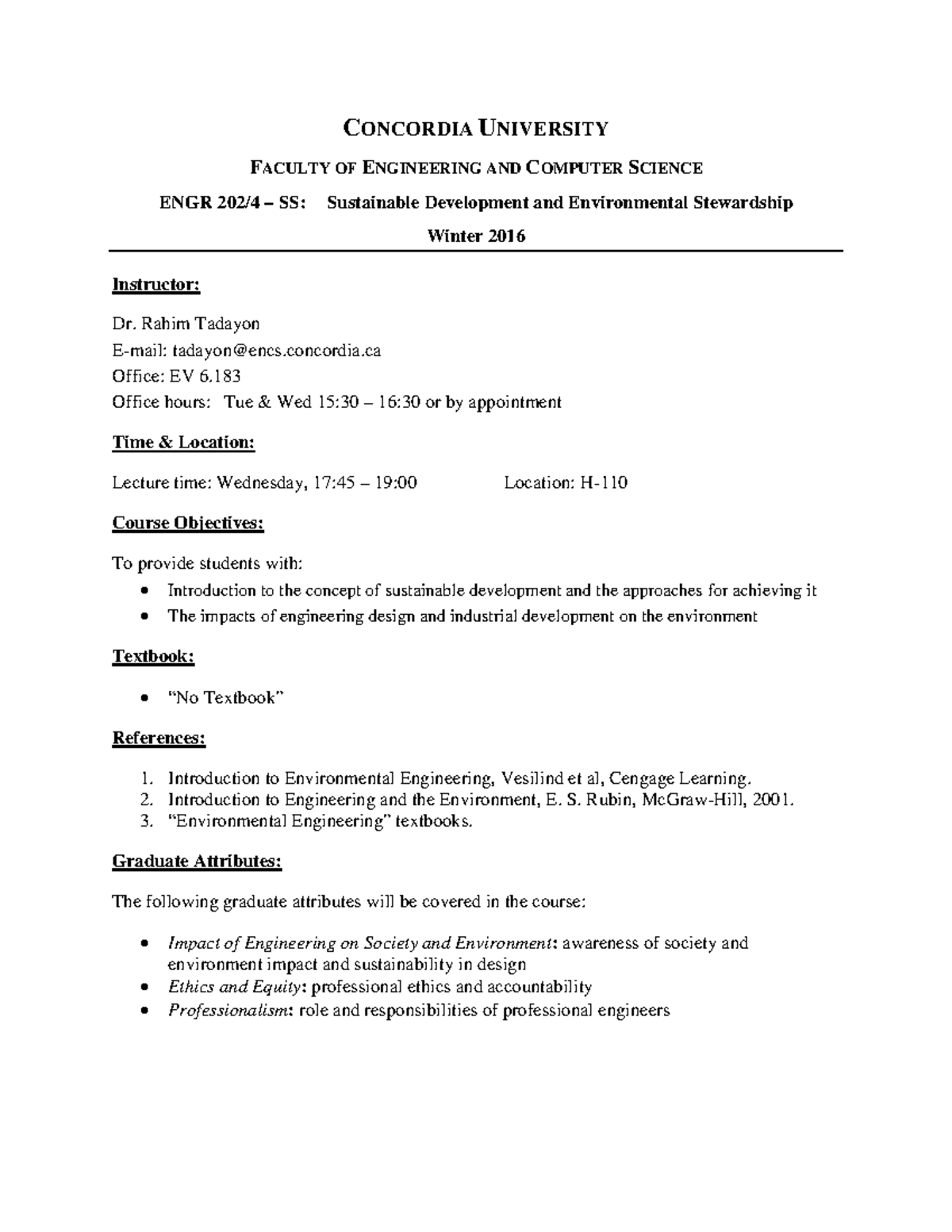 ENGR 202 Outline W16 - ENGR202 - Concordia - Studocu