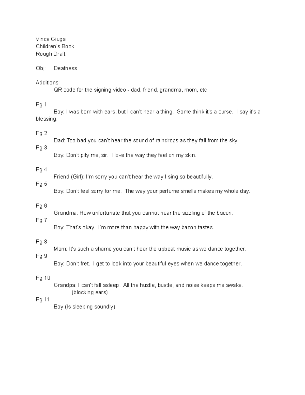 Children s Book - Vince Giuga Children’s Book Rough Draft Obj: Deafness ...