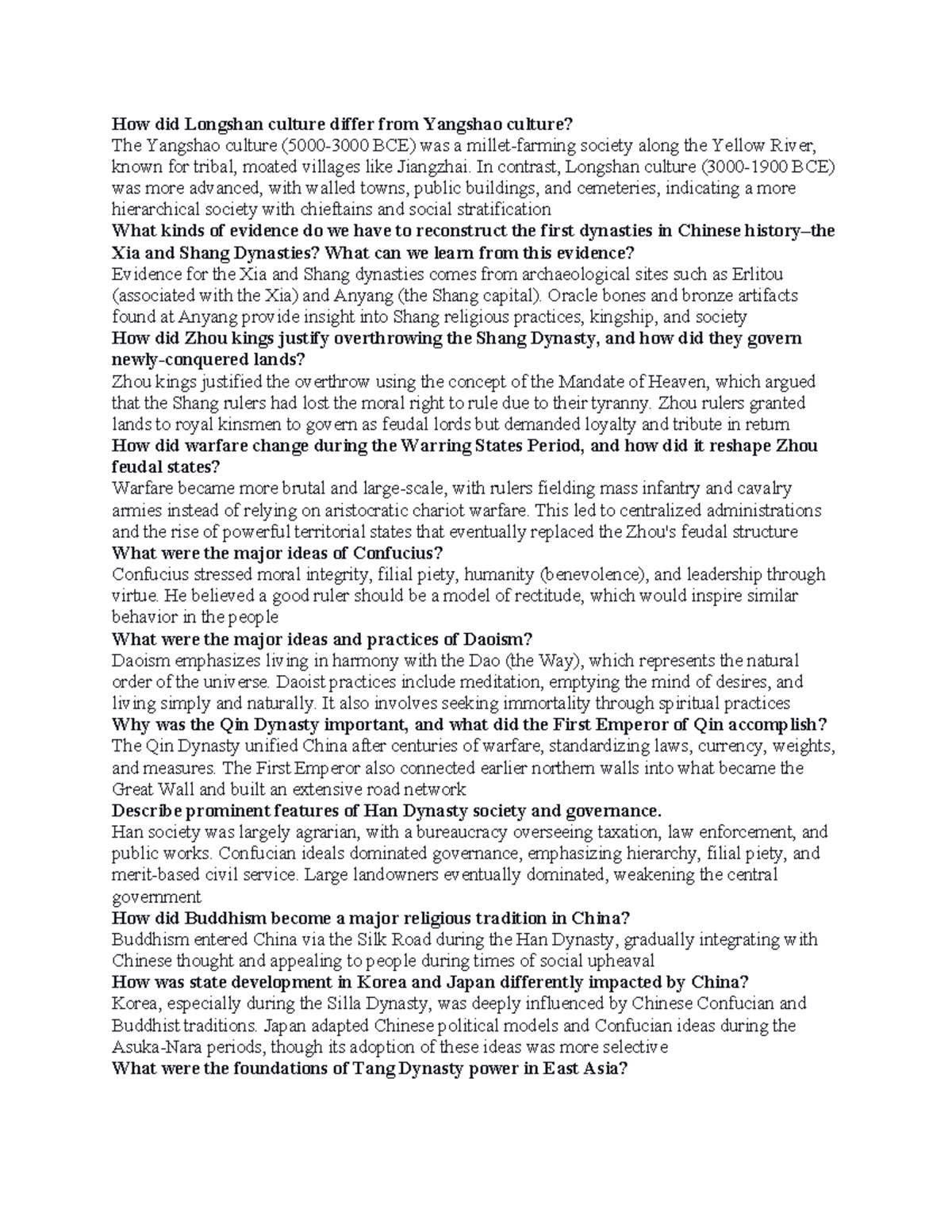 World History Unit 3 - How did Longshan culture differ from Yangshao ...