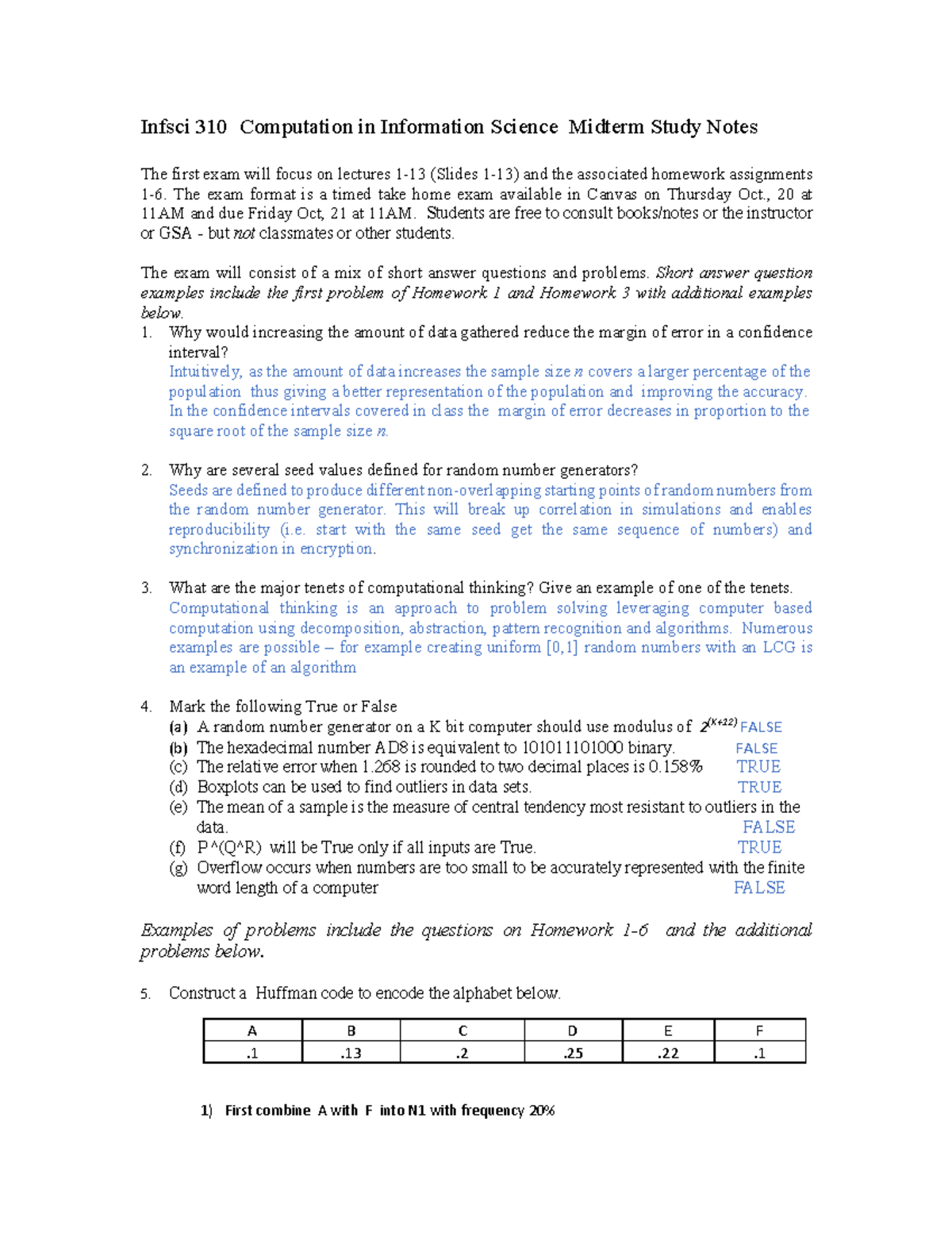 Infsci 0310 Computation In Information Sciences Midterm Practice Infsci 310 Computation In