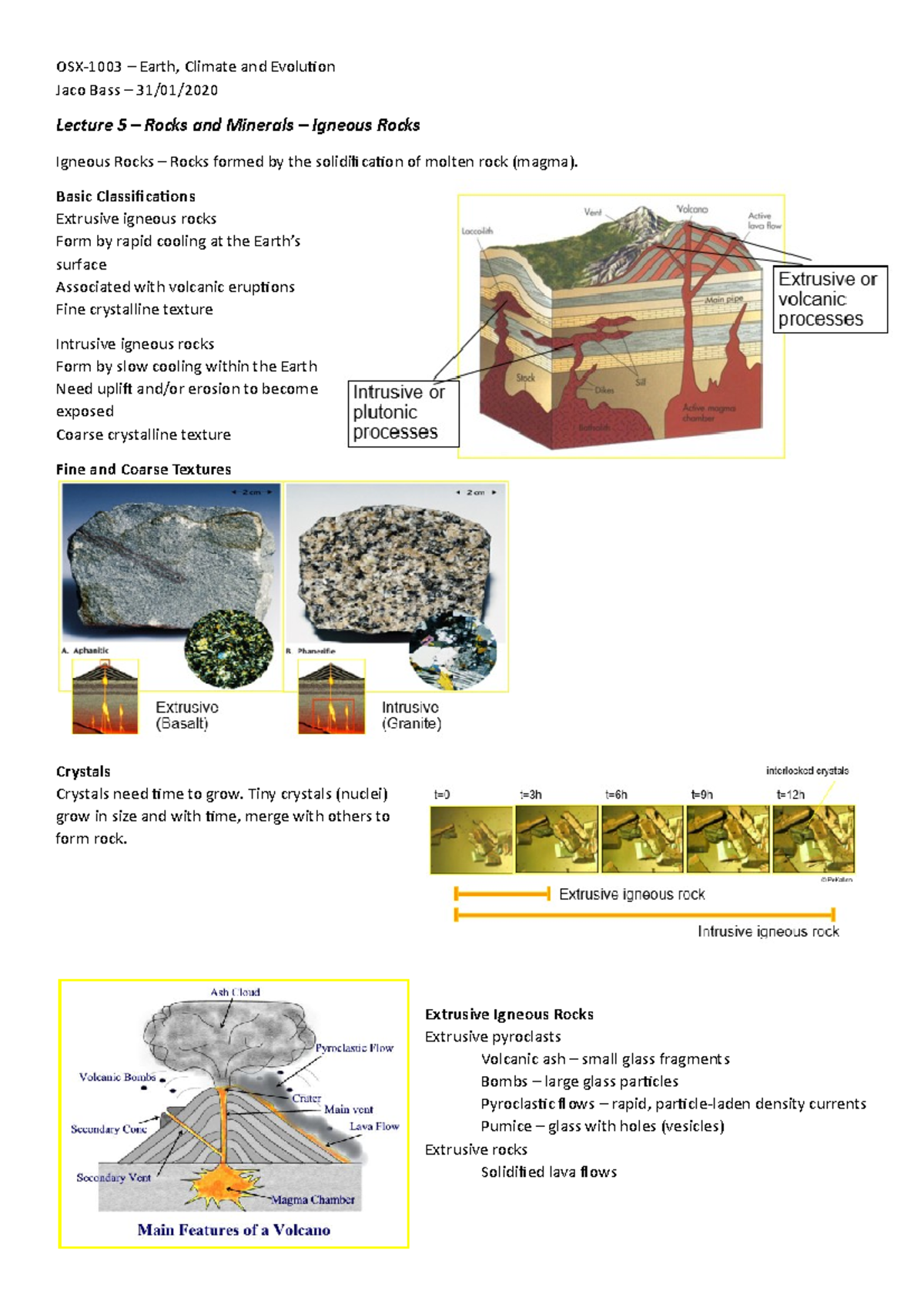 Lecture 5 - Igneous Rocks - OSX-1003 – Earth, Climate and Evoluion Jaco ...