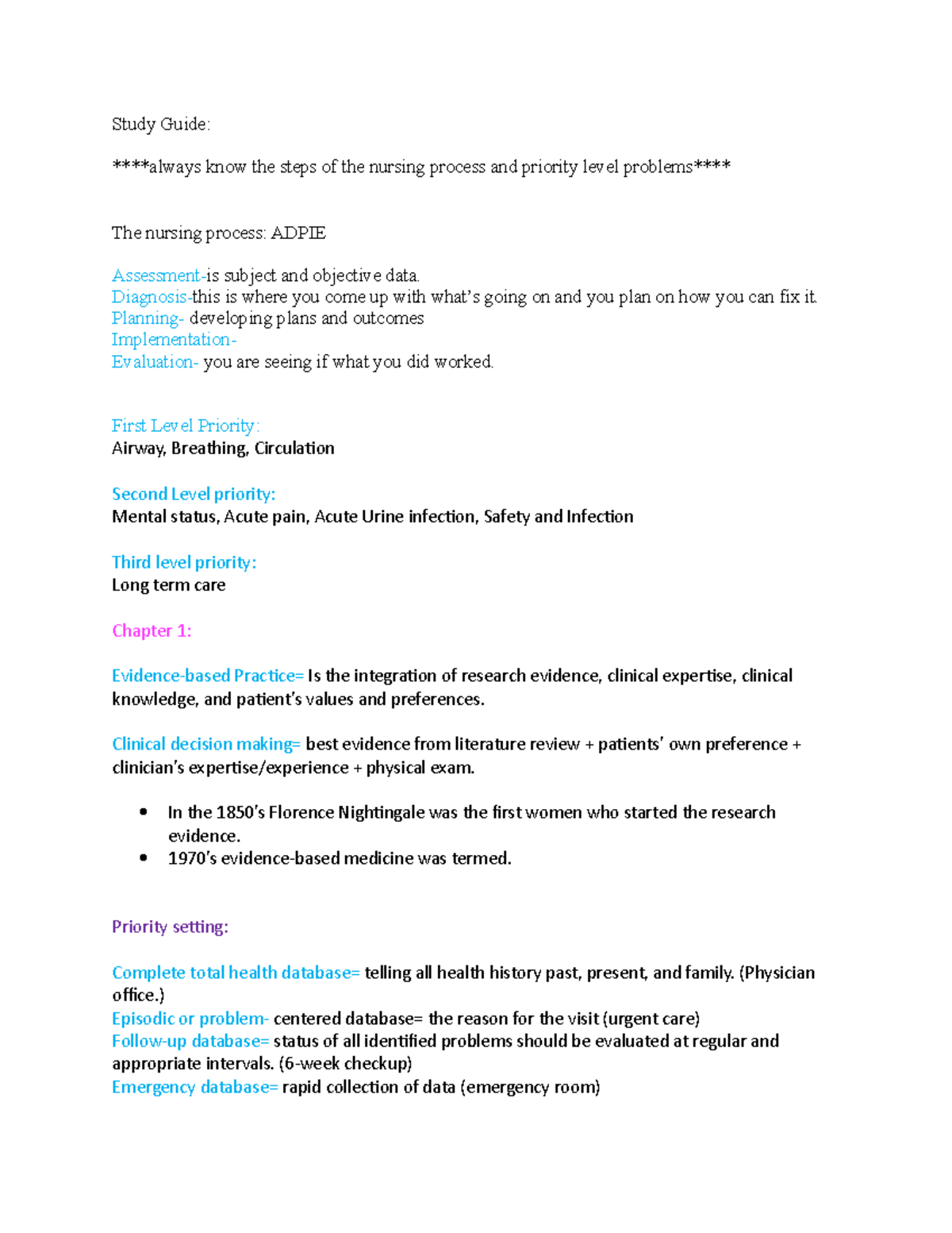 Study Guide Assessment Exam 1 - Study Guide: always know the steps of ...