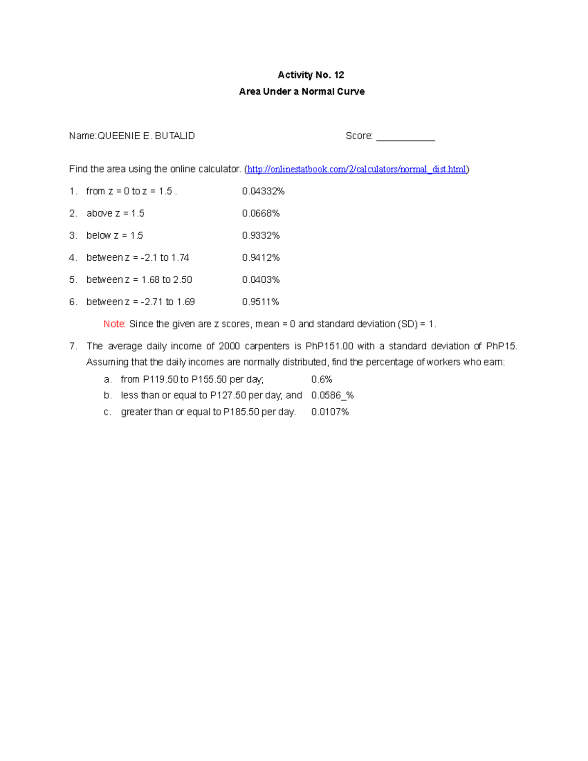 Activity No 12 Butalid - statistics - Activity No. 12 Area Under a ...