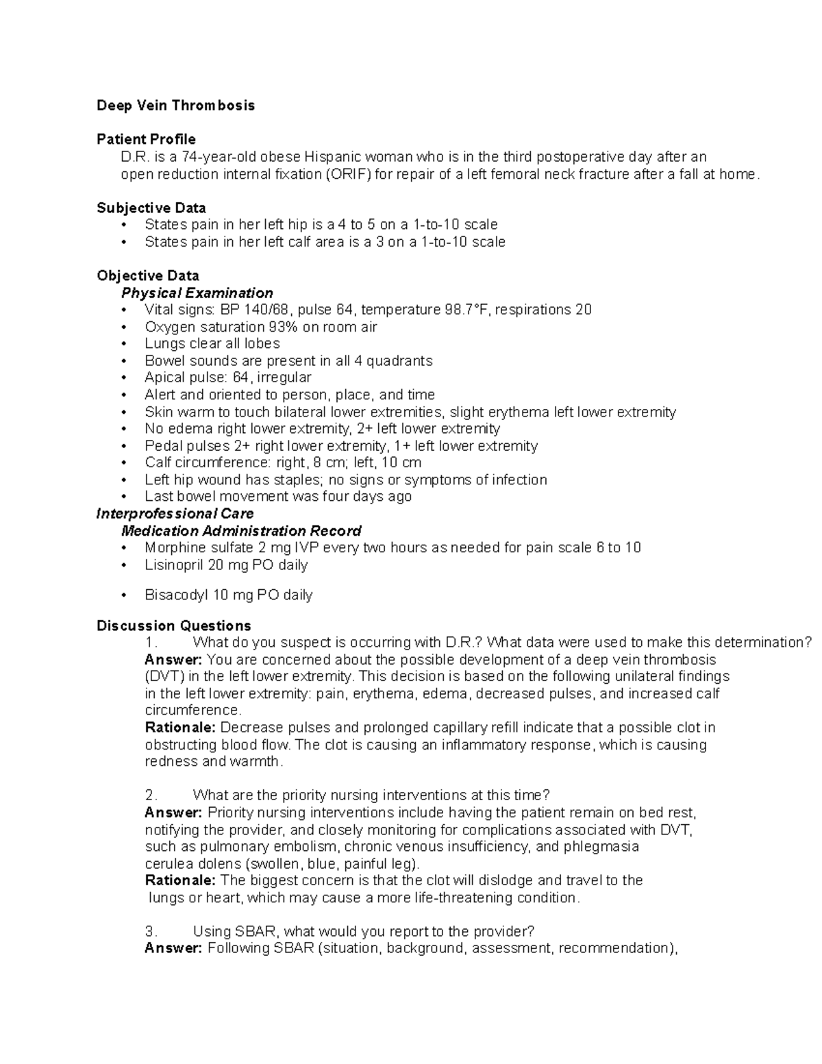 Deep Vein Thrombosis Case Study - Deep Vein Thrombosis Patient Profile ...