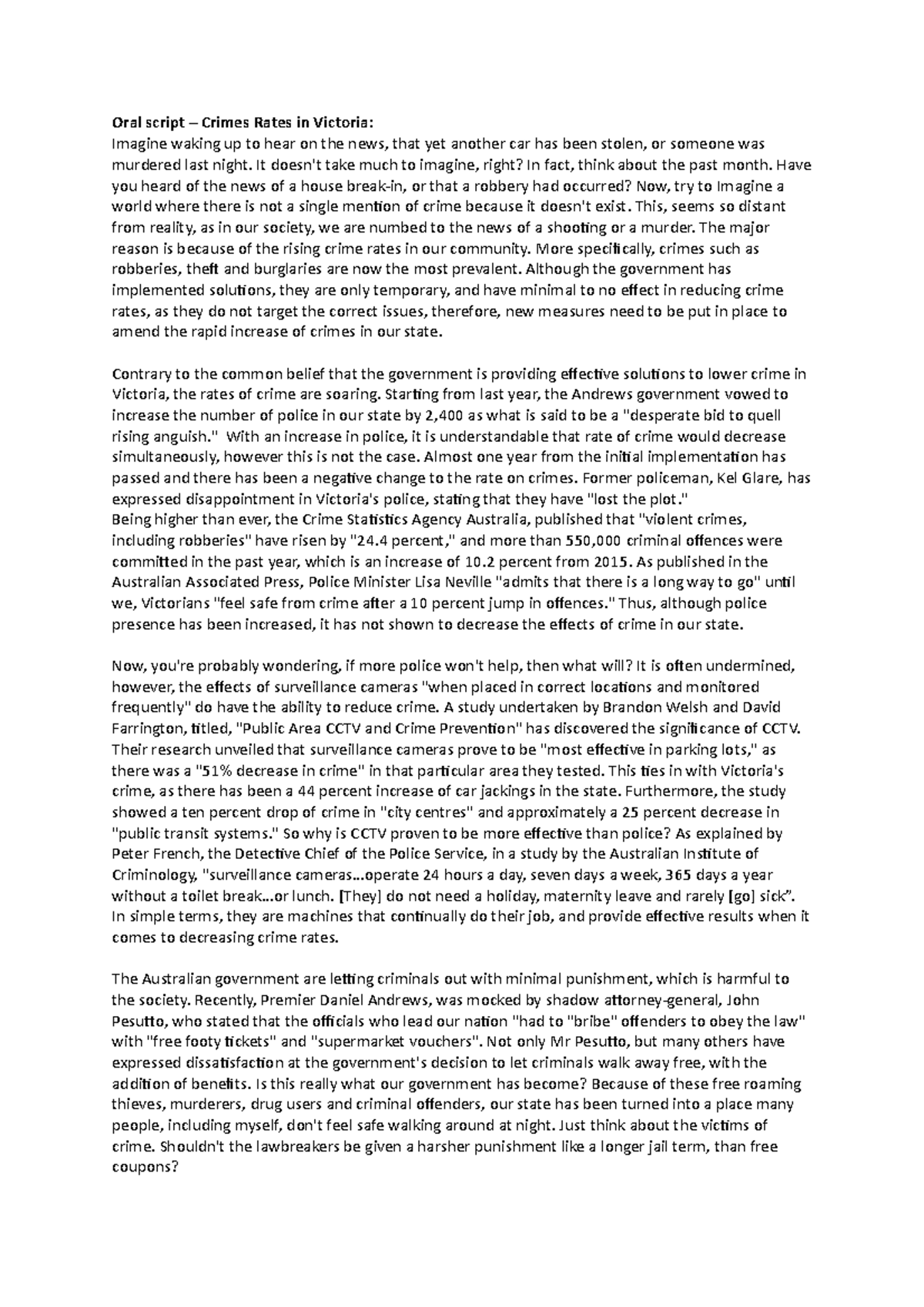 Oral for English Year 11 - Oral script – Crimes Rates in Victoria ...