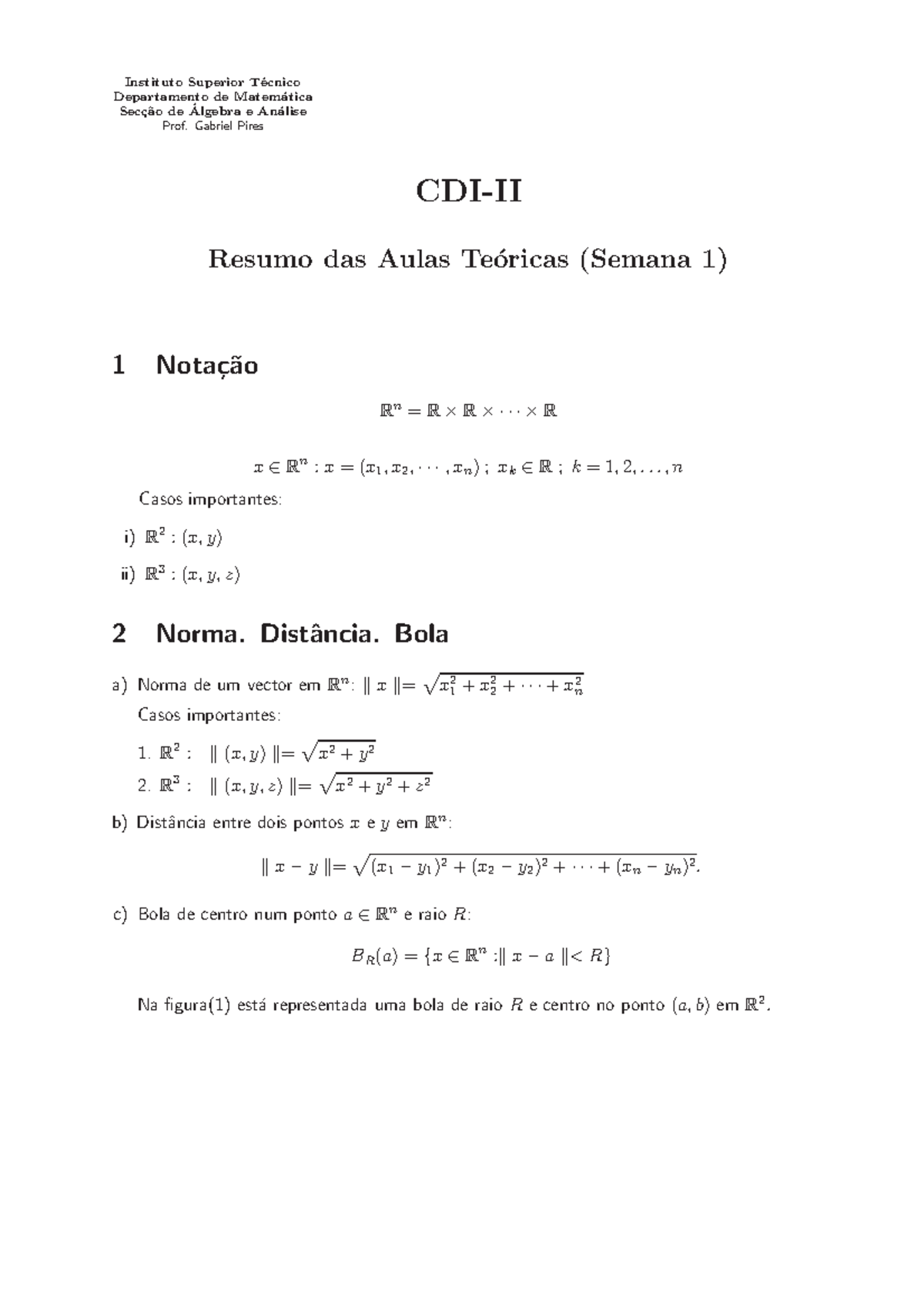 Resumo das Aulas Teoricas - Prof. Gabriel Pires - Instituto Superior T ́ecnico Departamento de ...