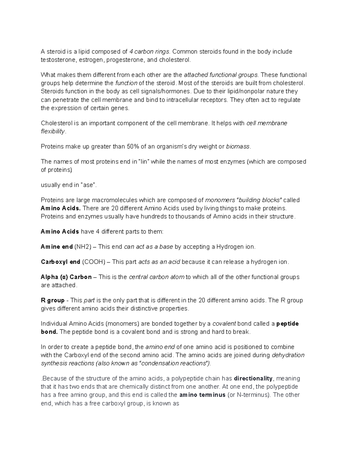 Ap Bio Notes part 6 cheat sheets - A steroid is a lipid composed of 4 ...