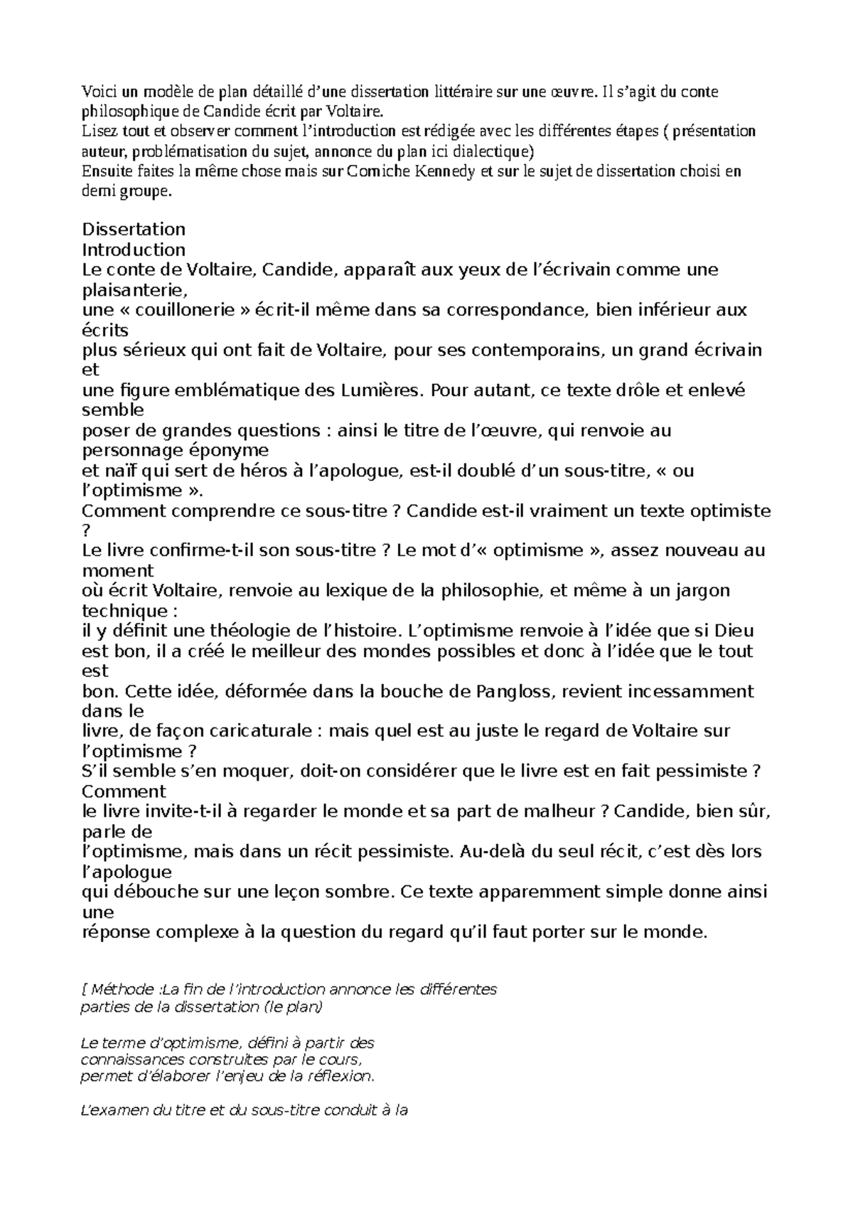 Cours 2de dissertation - Voici un modèle de plan détaillé d’une ...