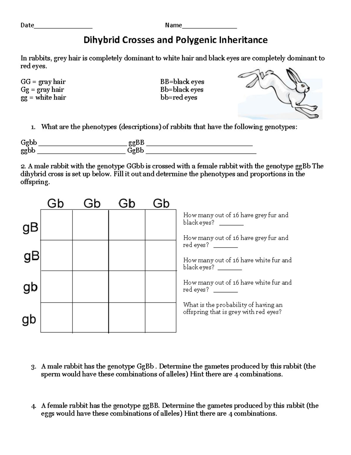 Dihybrid crosses - none - Date_________________ Name ...