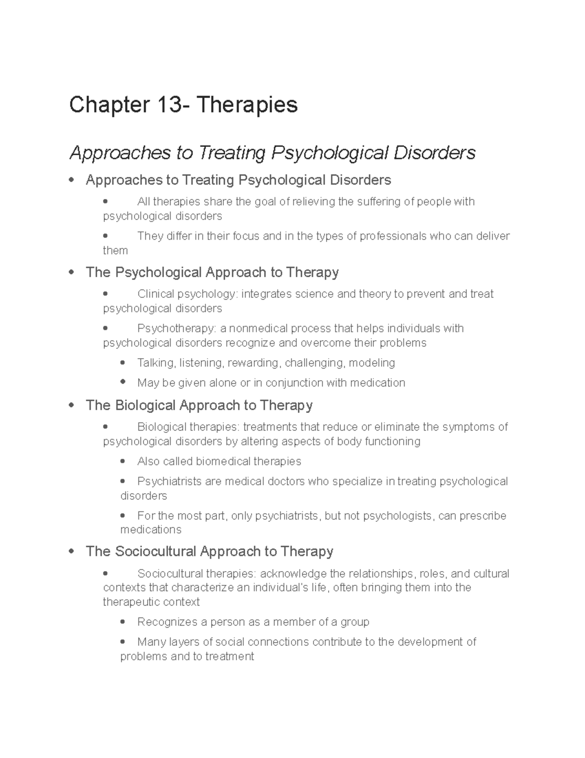 Chapter 13 Psych Notes - Chapter 13- Therapies Approaches to Treating ...