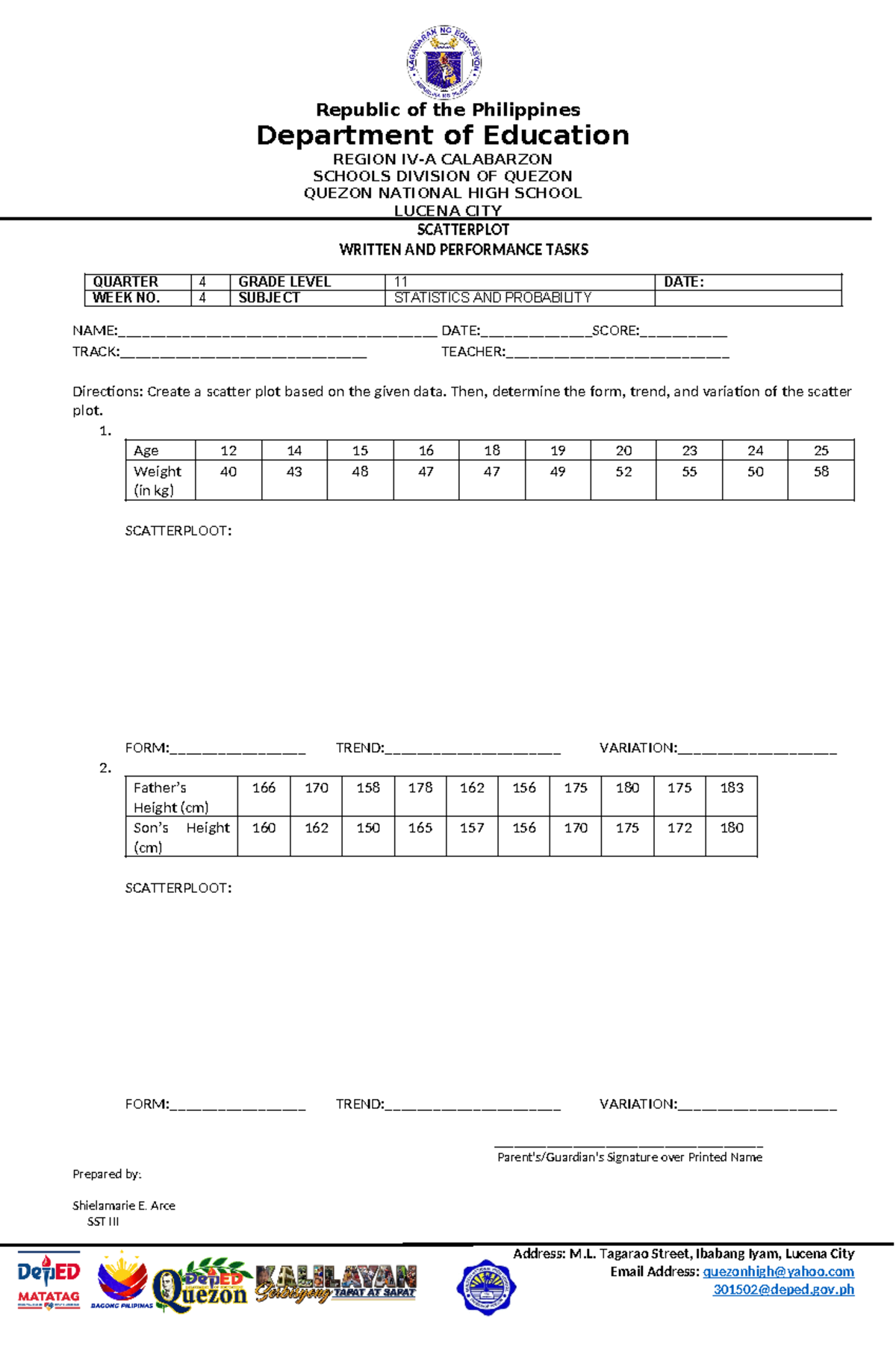 Q4 Week 4 Tasks - mathematics - Republic of the Philippines Department ...