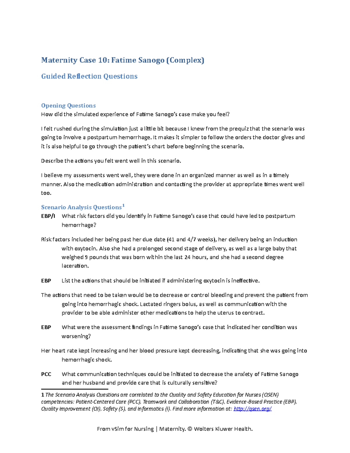 Fatime Sanogo Guided Reflection - Maternity Case 10: Fatime Sanogo ...