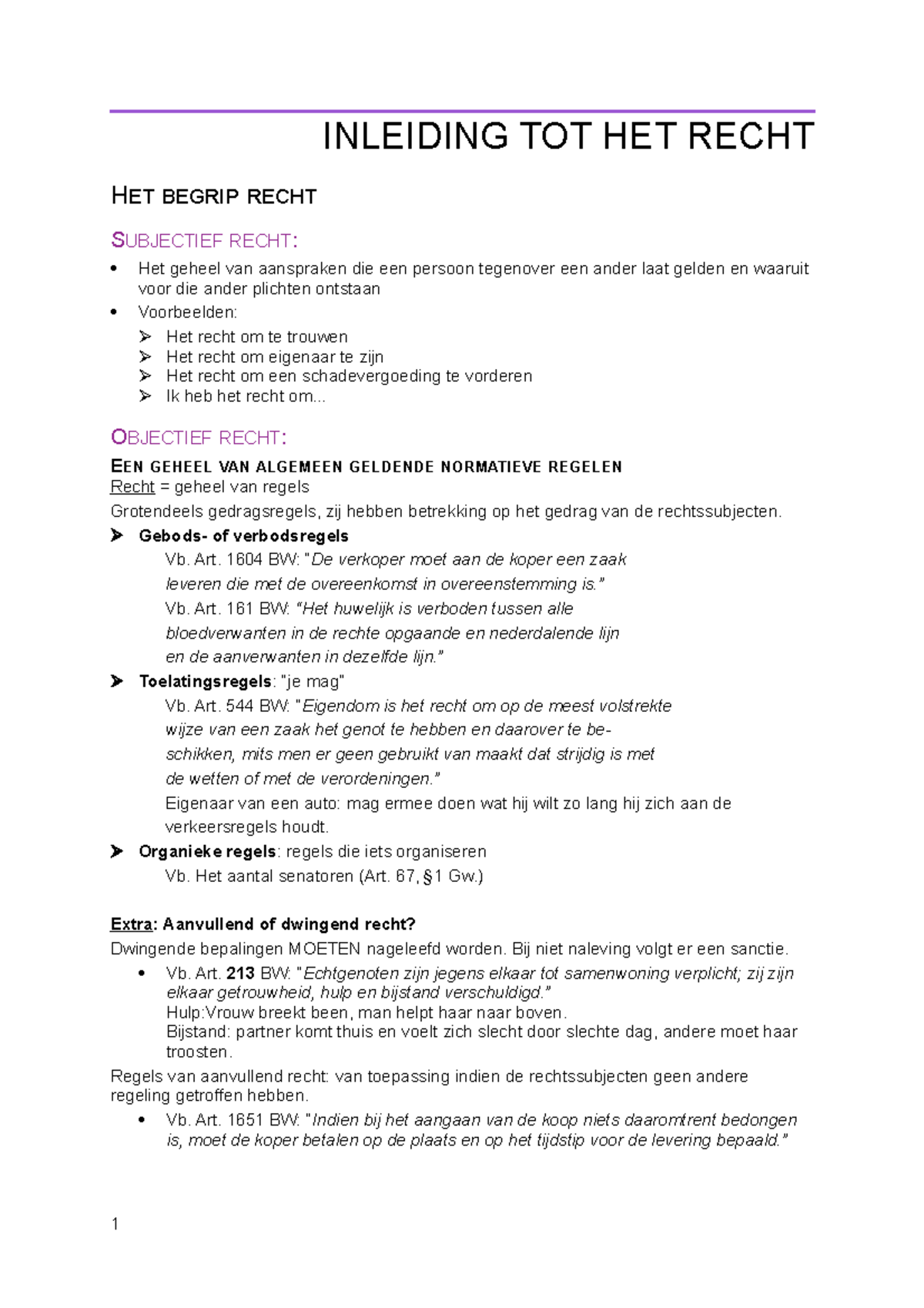 BR - Samenvatting Burgerlijk recht - INLEIDING TOT HET RECHT HET BEGRIP ...