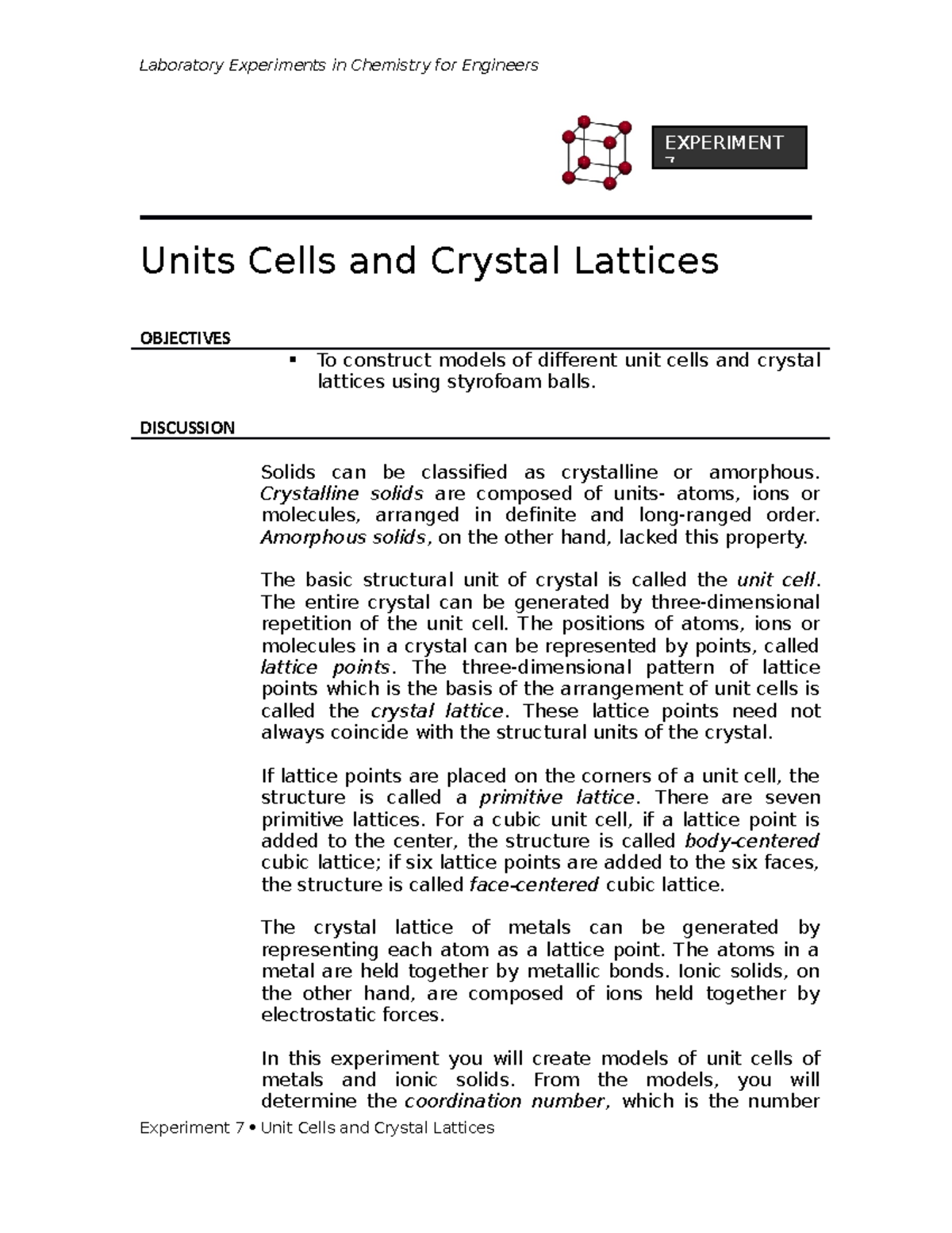 Experiment 4 - Unit Cells and Lattices - Units Cells and Crystal ...
