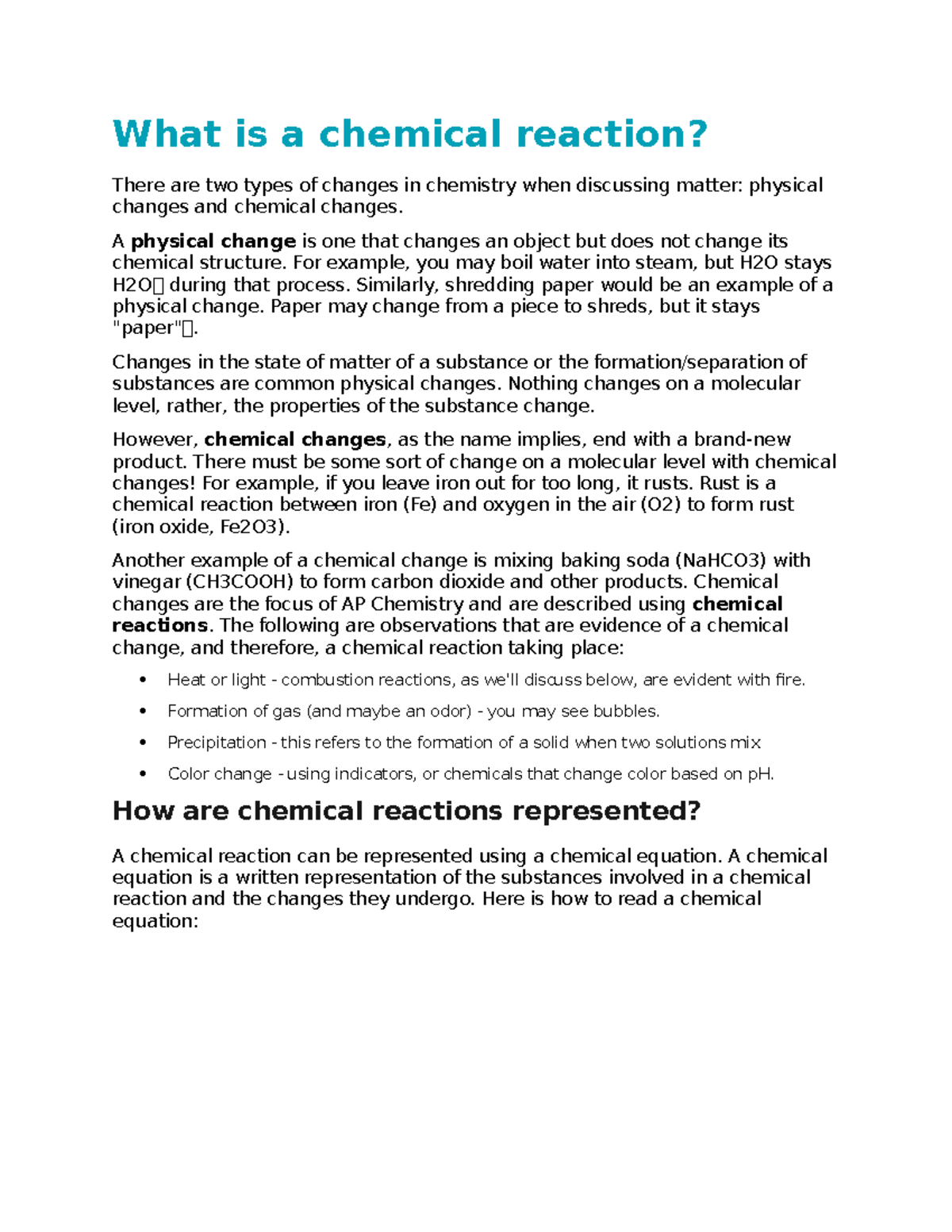 Topic 1 - Class Notes - What is a chemical reaction? There are two ...