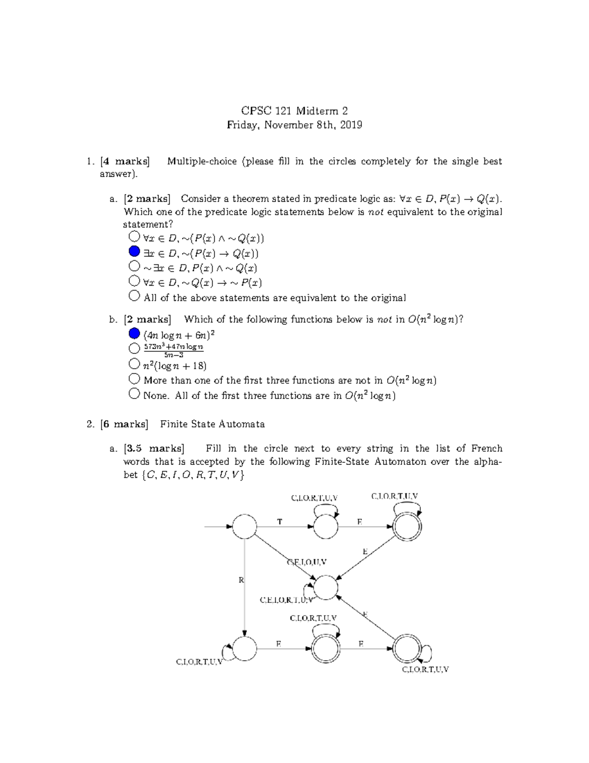 2019 20 Winter Term 1 Midterm 2 Solutions Cpsc 121 Midterm 2 Friday November 8th 2019 4