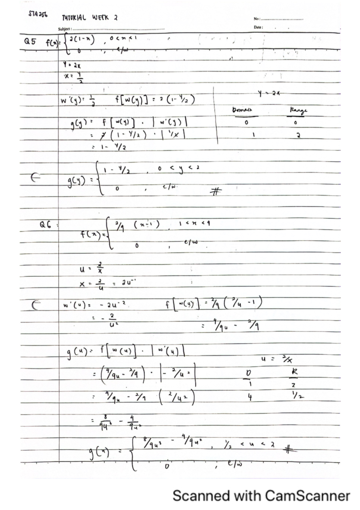 Tutorial WEEK 2 - statistics - STA256 74TORIAL WEEK 2 No: Subject: Date: Q5 f(x) (act-") , - Studocu