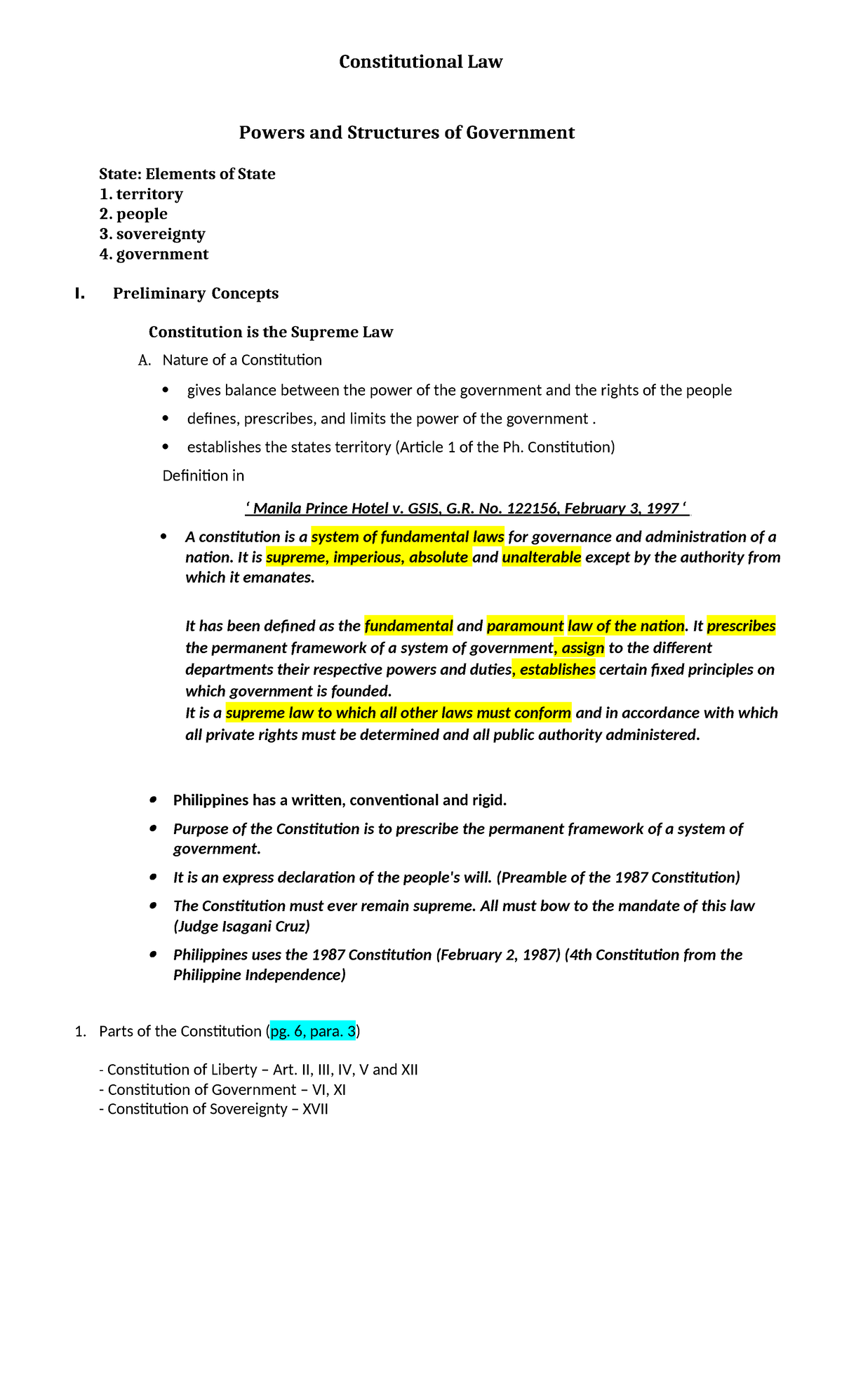 Constitutional Law - Constitutional Law Powers and Structures of ...