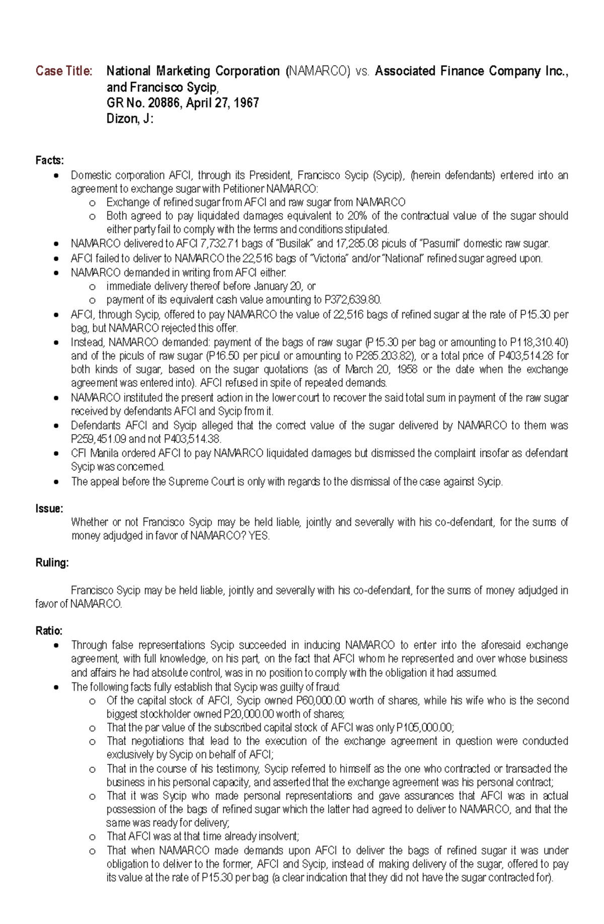 17. Namarco vs. Associated Finance - Case Title: National Marketing ...