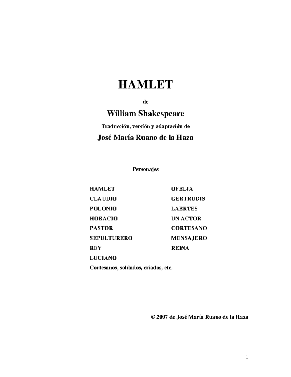 Hamlet - William Shakespeare - HAMLET de William Shakespeare Traducción ...