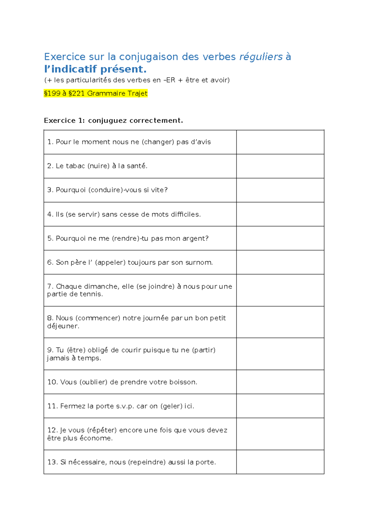 Oefeningen Frans 29 - Exercice sur la conjugaison des verbes réguliers ...