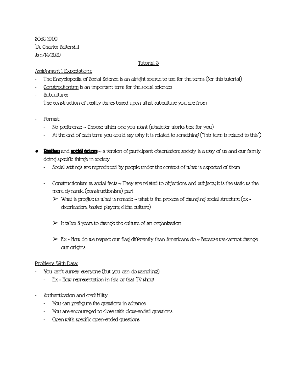 SOSC 1000 tutorial 3 - Winter 2020 Professor Tanja Juric - SOSC 1000 TA. Charles Battershil Jan ...