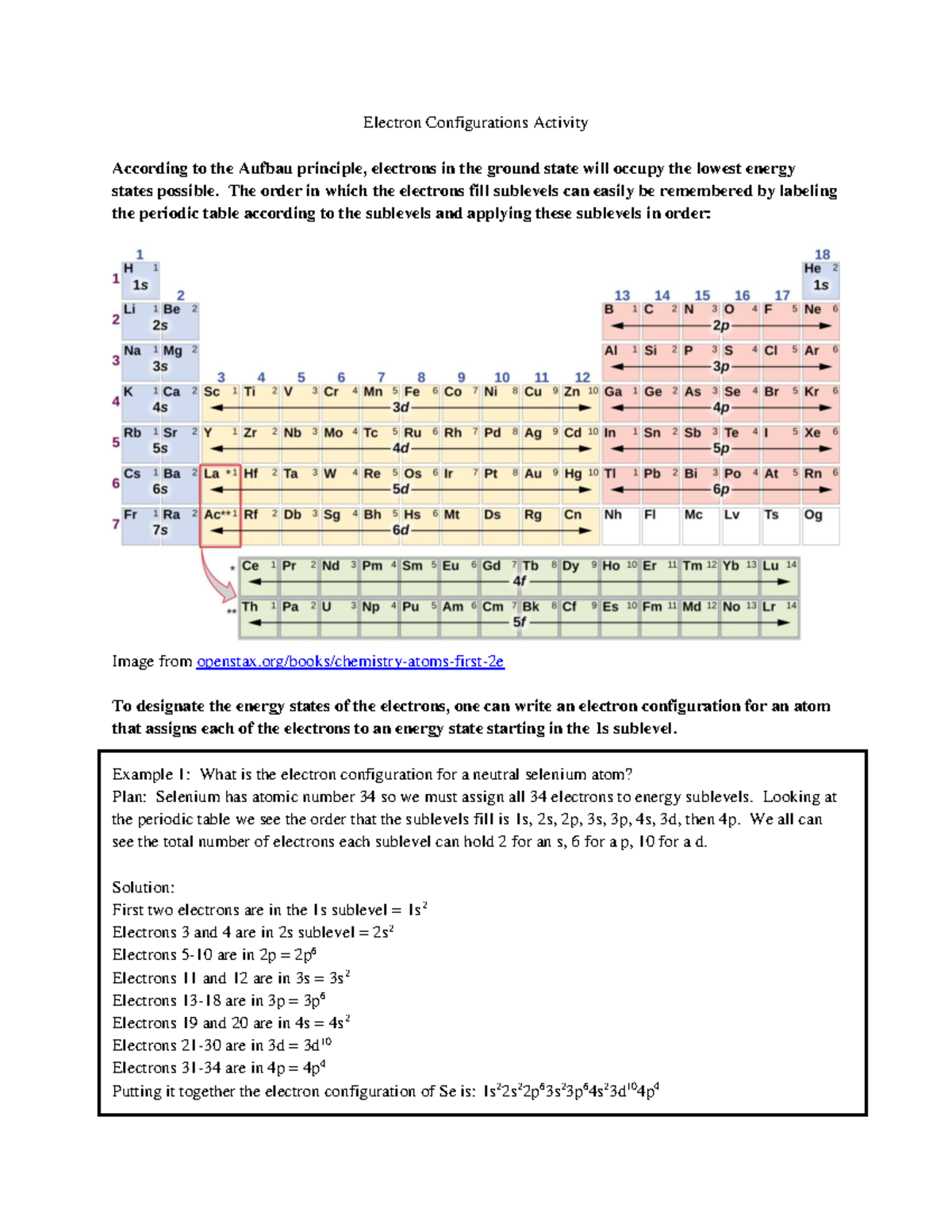 3.d Electron Configurations - Electron Configurations Activity ...