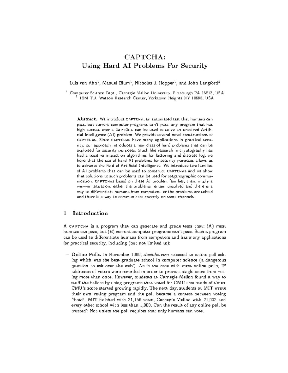 2c Captcha-Hard-problems - CAPTCHA: Using Hard AI Problems For Security Luis von Ahn 1 , Manuel ...