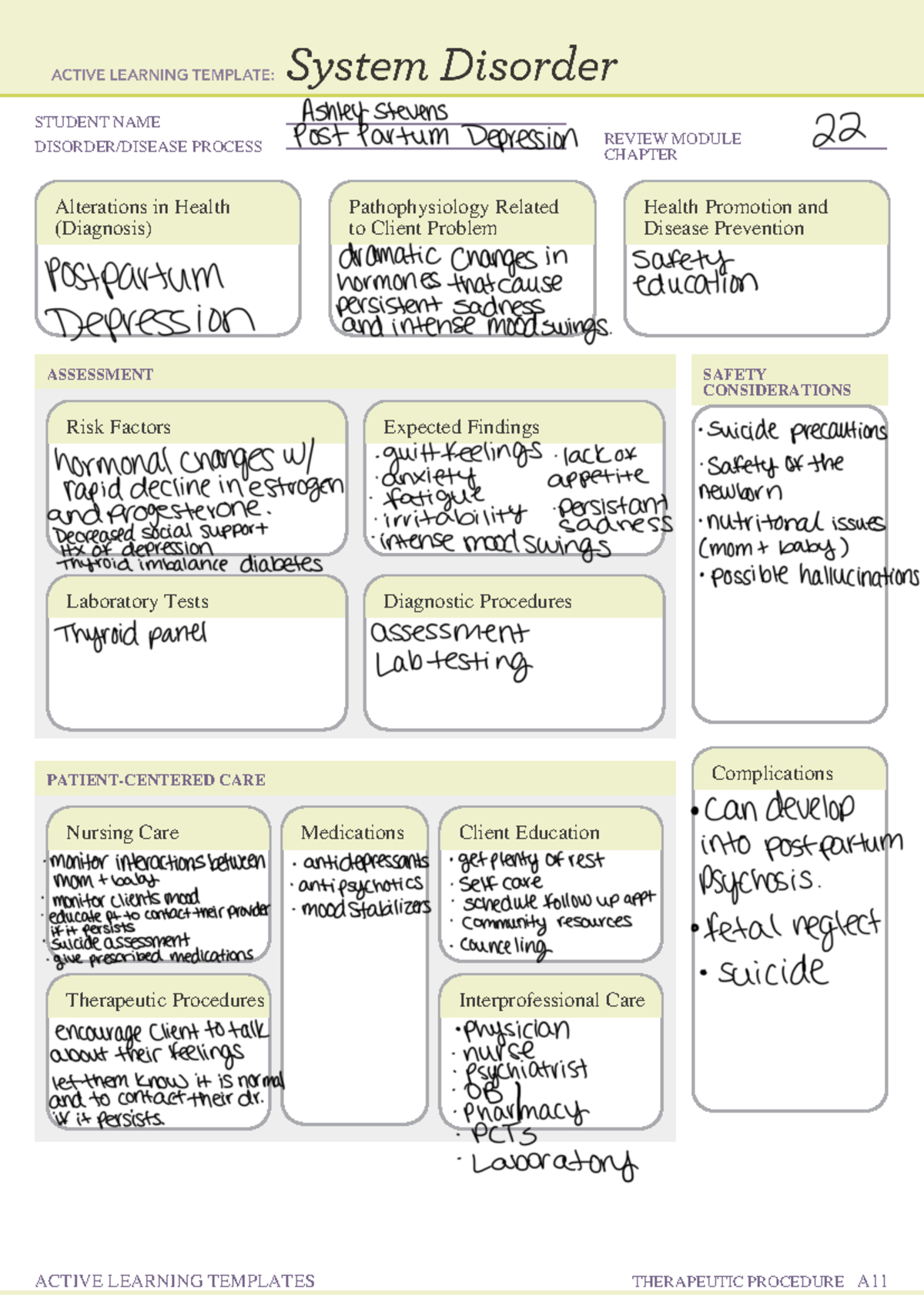 System Disorder form 2 - Remediation template - STUDENT NAME DISORDER ...