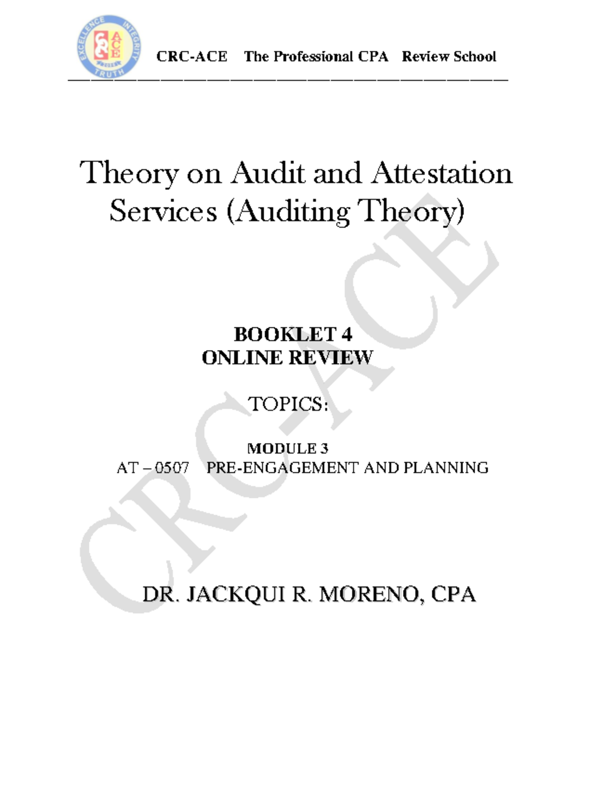 PDF Pre-Engagement Activities and Audit Planning - CRC-ACE The ...