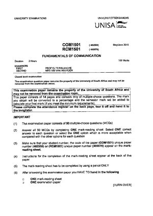 Past year Unisa papers for Com 1501 without Memo - COM1501 - Studocu