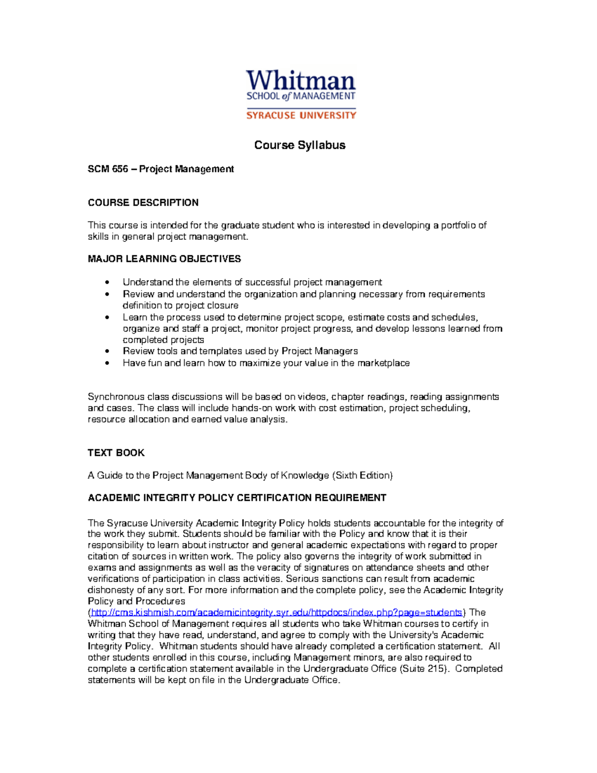 Scm 656 spring 2020 syllabus - Warning: TT: undefined function: 32 Course Syllabus SCM 656 ...