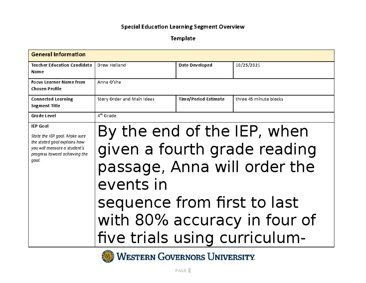 Task2 D006 ELEMENTARY Learners - Special Education Learning Segment ...