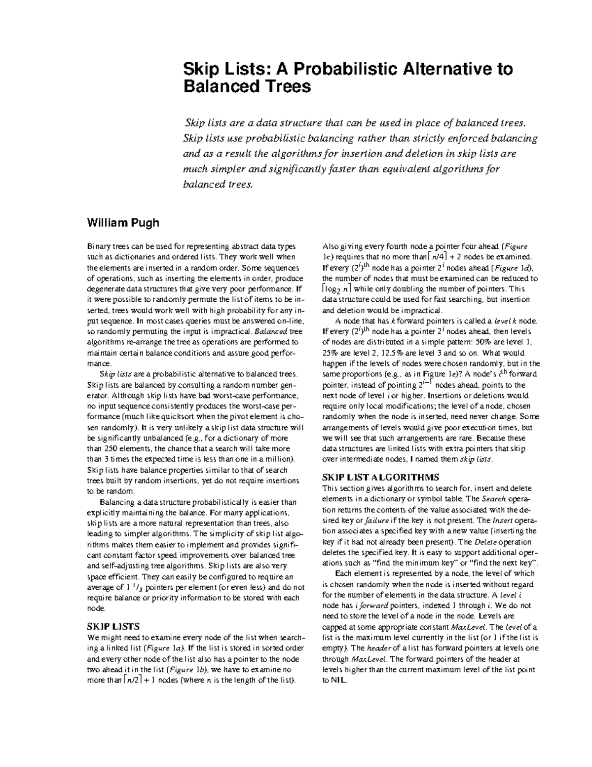 Skip-lists-williampugh - Skip Lists: A Probabilistic Alternative to ...